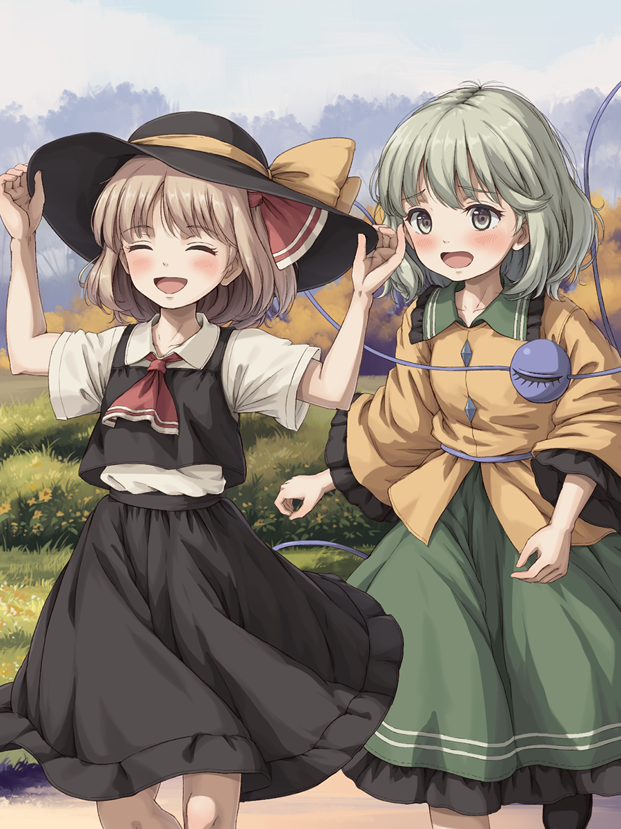 Safebooru - 2girls ascot black headwear black skirt black vest blonde hair blush buttons closed ...