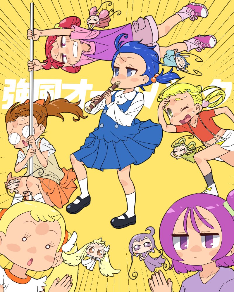 Safebooru - 6+girls ahoge asuka momoko blonde hair blue dress blue hair ...