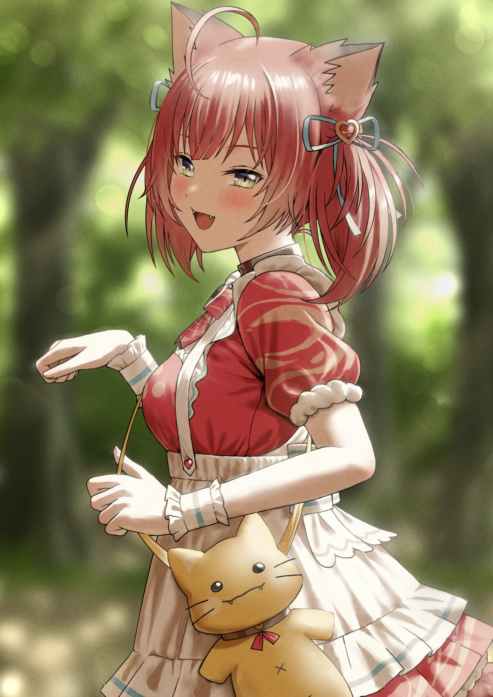 Safebooru - ahoge akami karubi animal bag animal ears apron cat bag cat ...