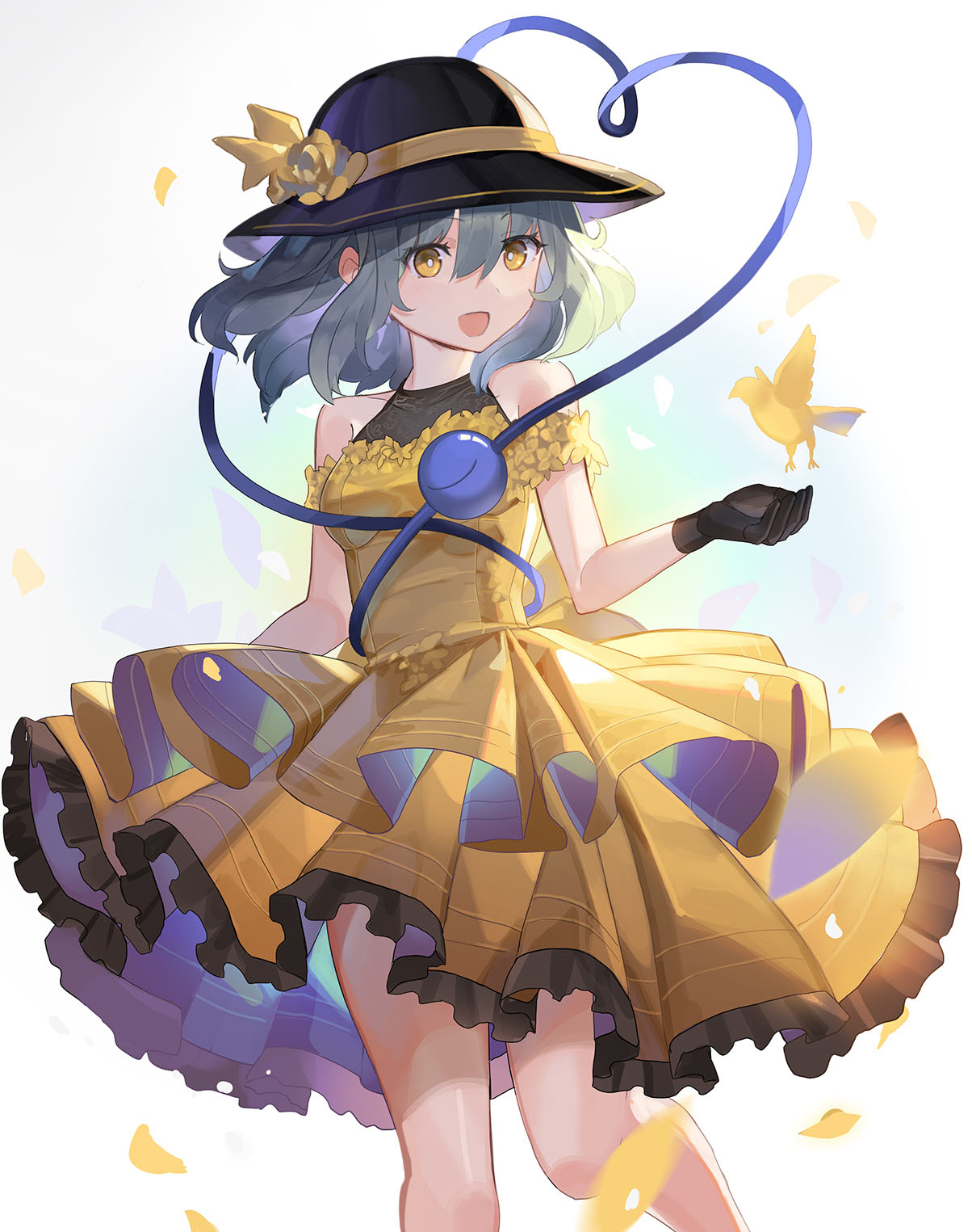 Safebooru - 1girl :d adapted costume alternate color alternate costume bare shoulders bird black ...