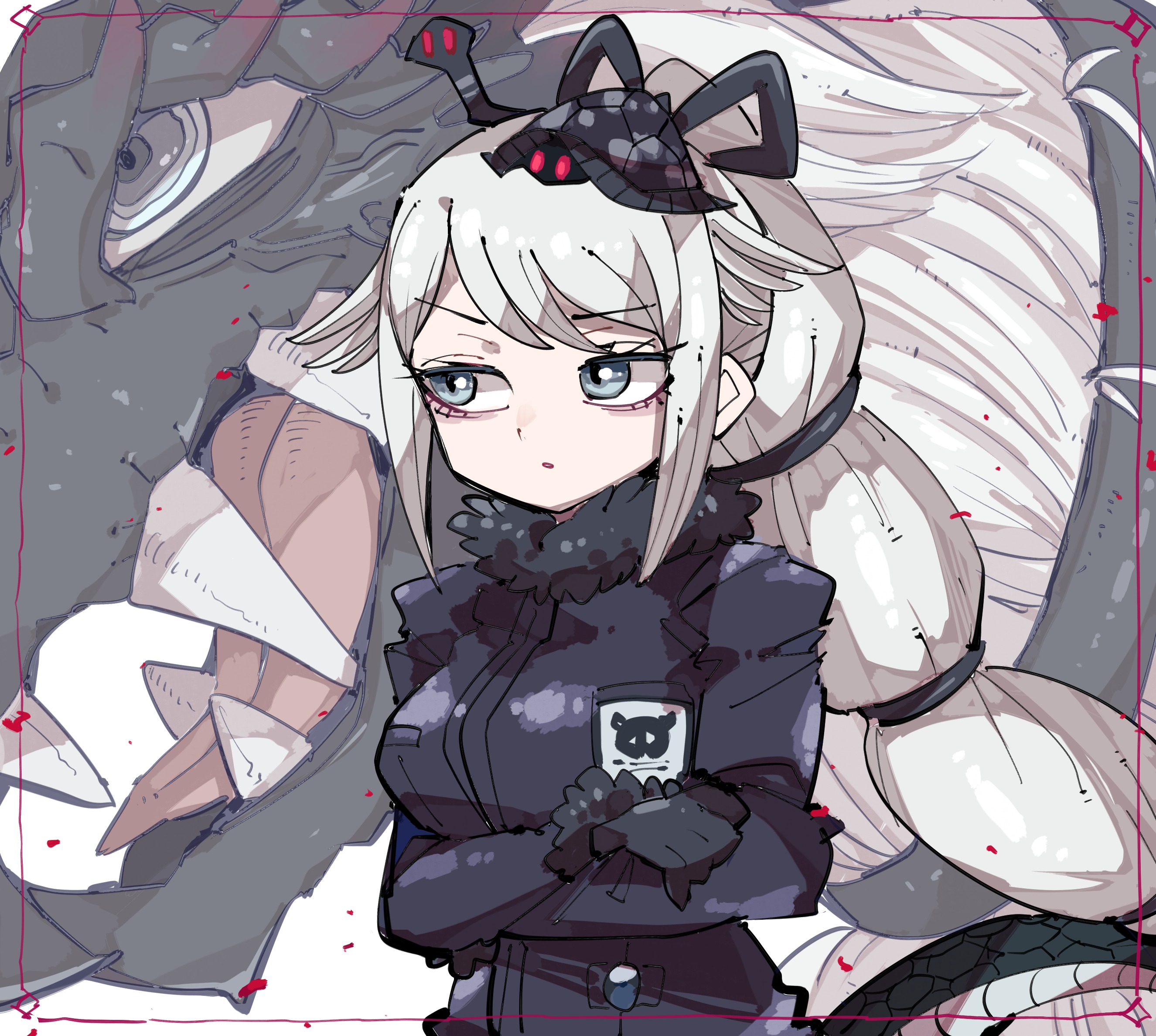 Safebooru - 1girl black coat black gloves blue eyes coat fang genbu ...
