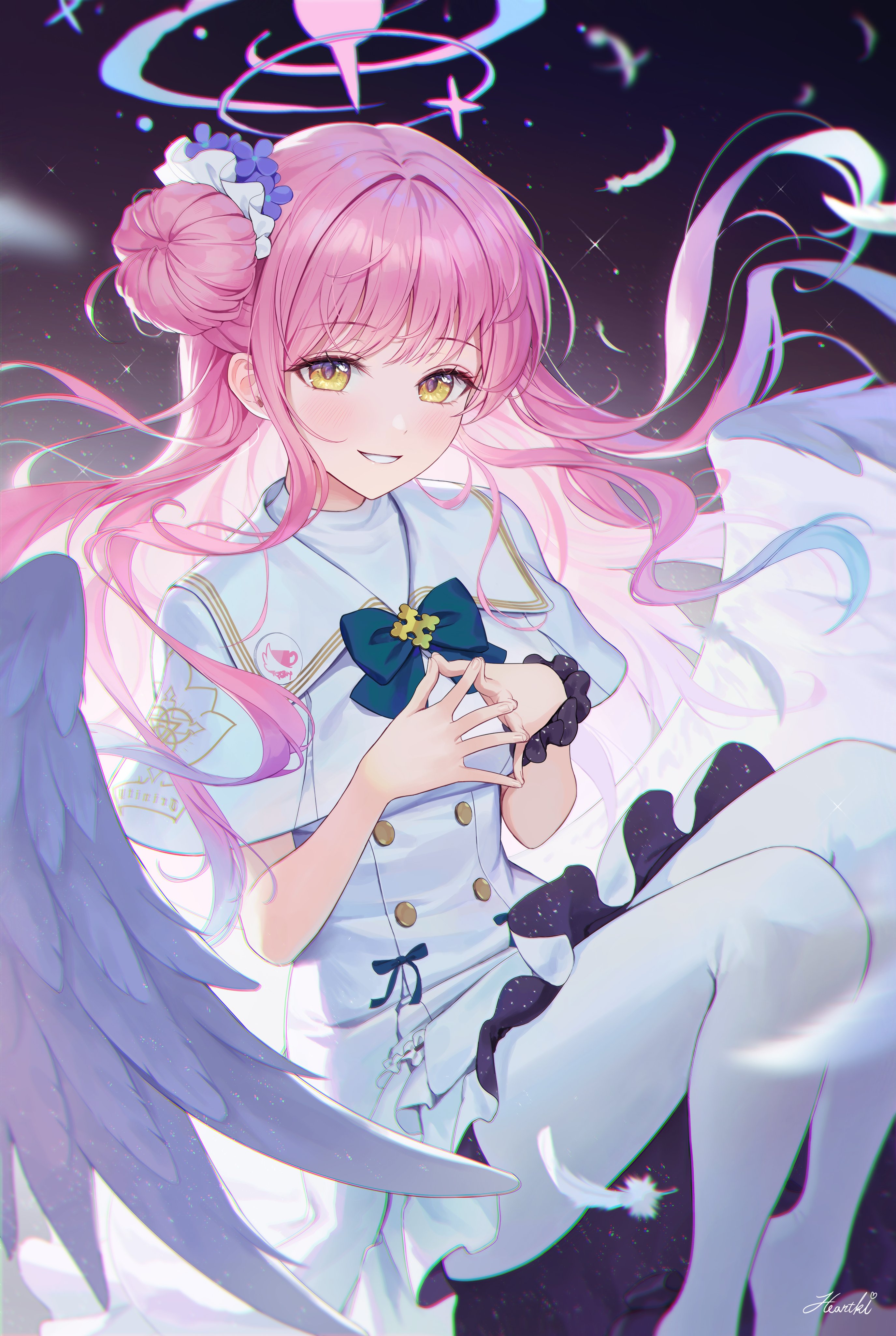 Safebooru - 1girl :d absurdres angel wings black footwear blue archive blue bow blue bowtie ...