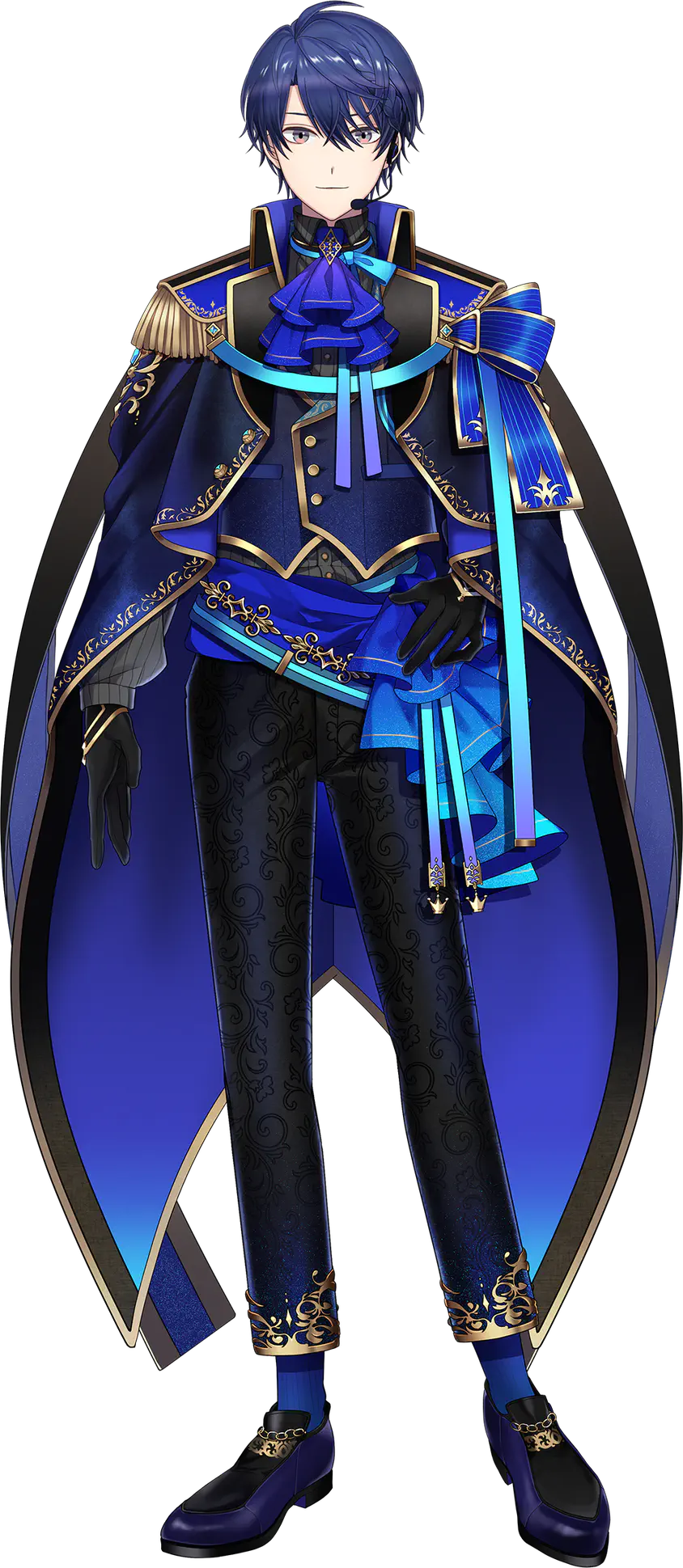 Safebooru - 1boy asasumiboochan ascot belt black cape black footwear black gloves black pants ...