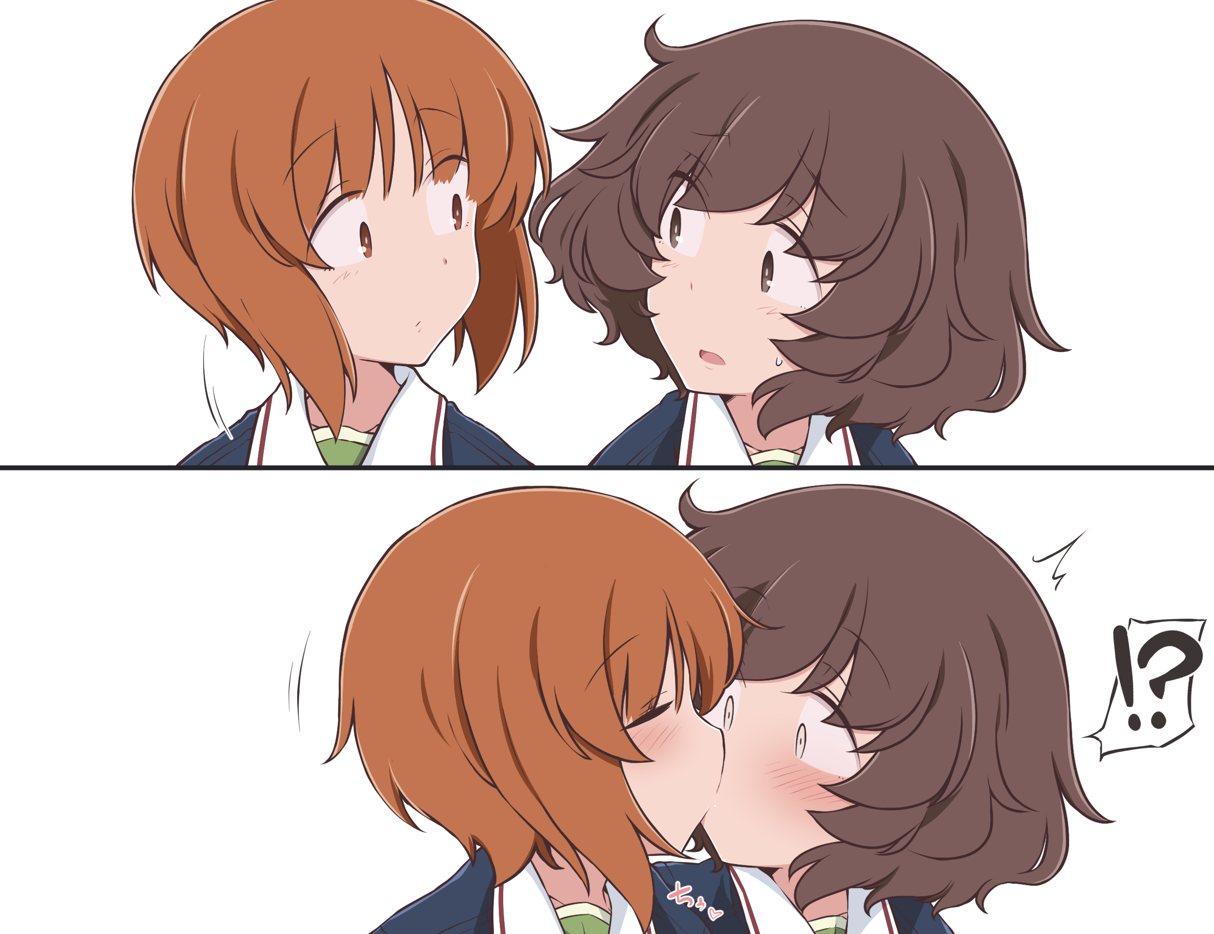 Safebooru - !? 2girls akiyama yukari blush brown eyes brown hair girls und panzer hazuki haru ...