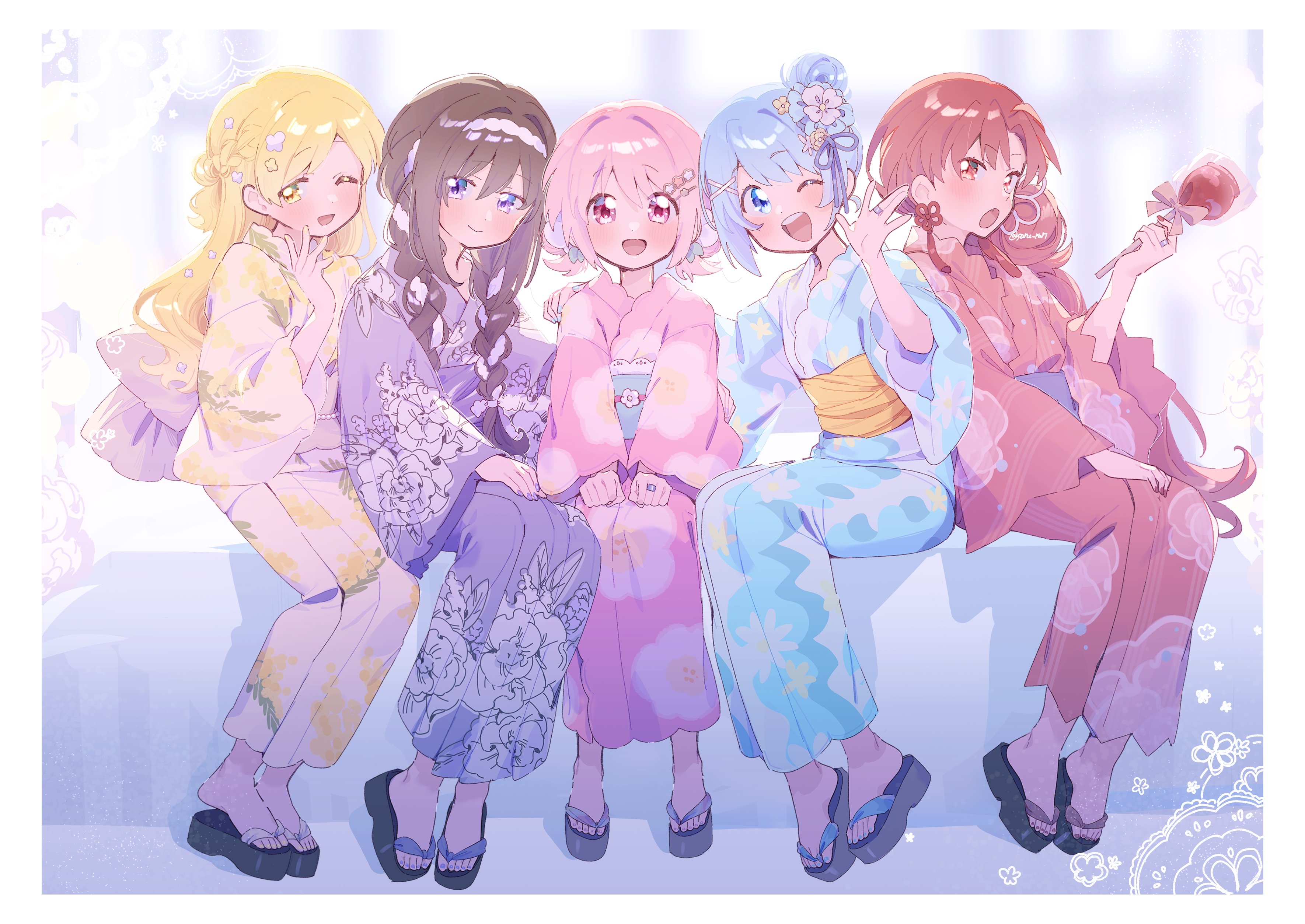 Safebooru - 5girls :d :o absurdres akemi homura black hair blonde hair blue eyes blue hair blue ...