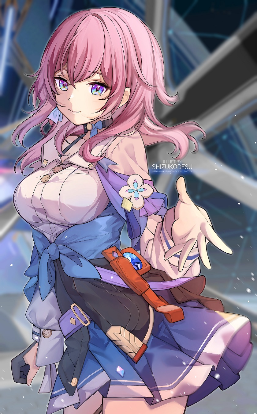 Safebooru - 1girl artist name black choker black corset black gloves blue eyes blue gemstone ...