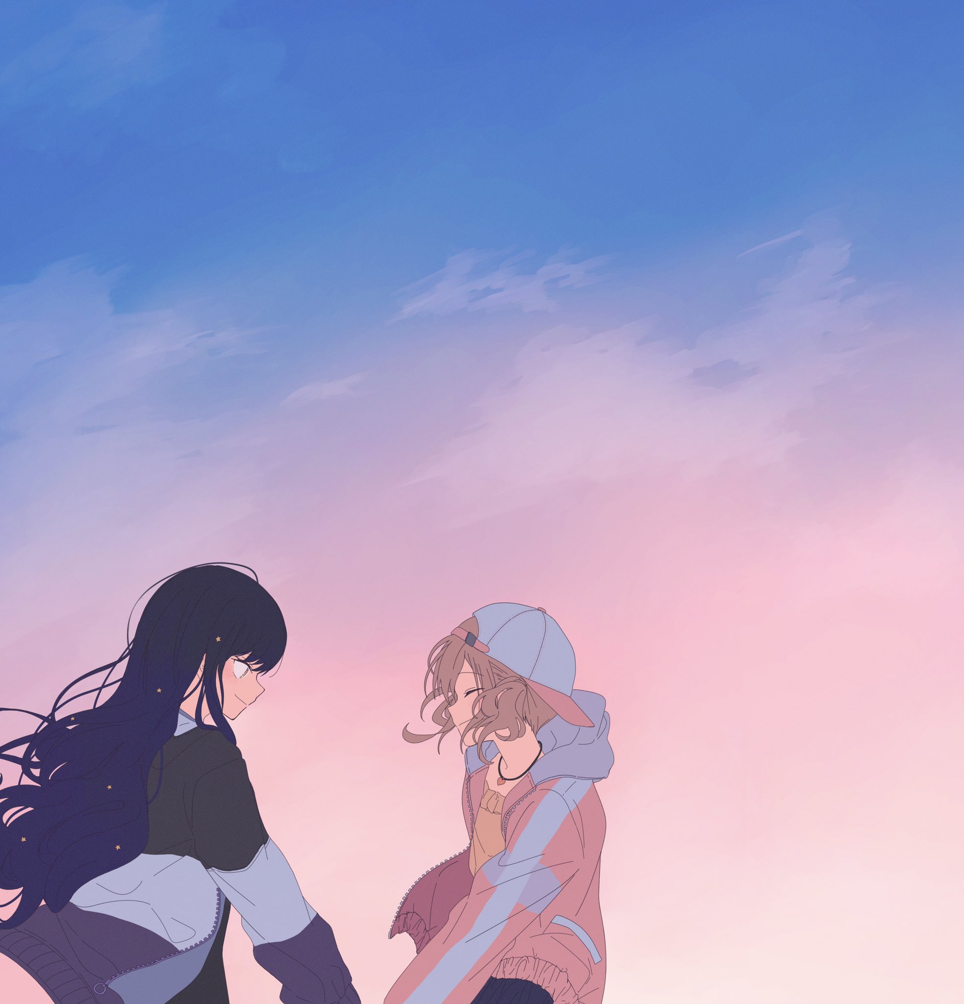 Safebooru - 2girls azusawa kohane backwards hat baseball cap black hair black jacket black shirt ...