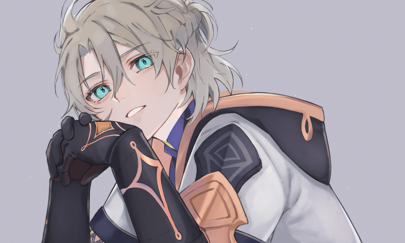 Safebooru - 1boy albedo (genshin impact) black gloves blue eyes braid ...