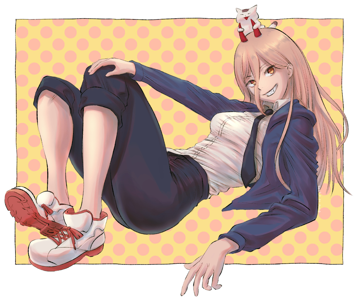 Safebooru - 1girl black necktie black pants blue jacket breasts cactus41747280 capri pants ...