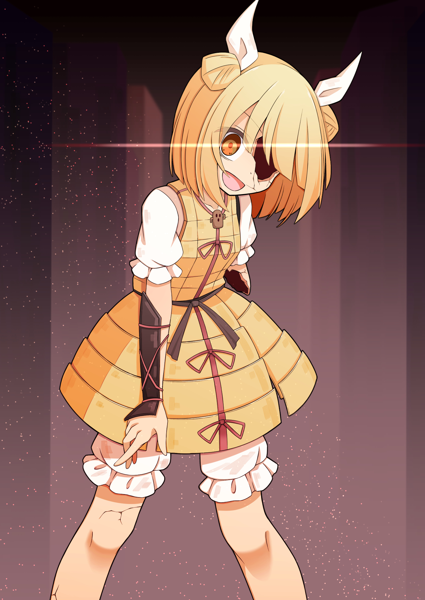 Safebooru 1girl D Arm Armor Armor Bare Legs Blonde Hair Blunt Bangs