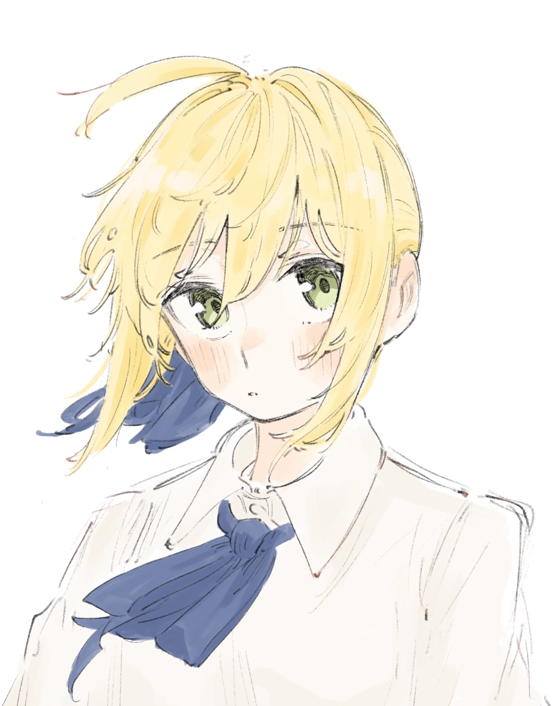 Safebooru - 1girl ahoge artoria pendragon (fate) blonde hair blue ribbon blush collared shirt ...