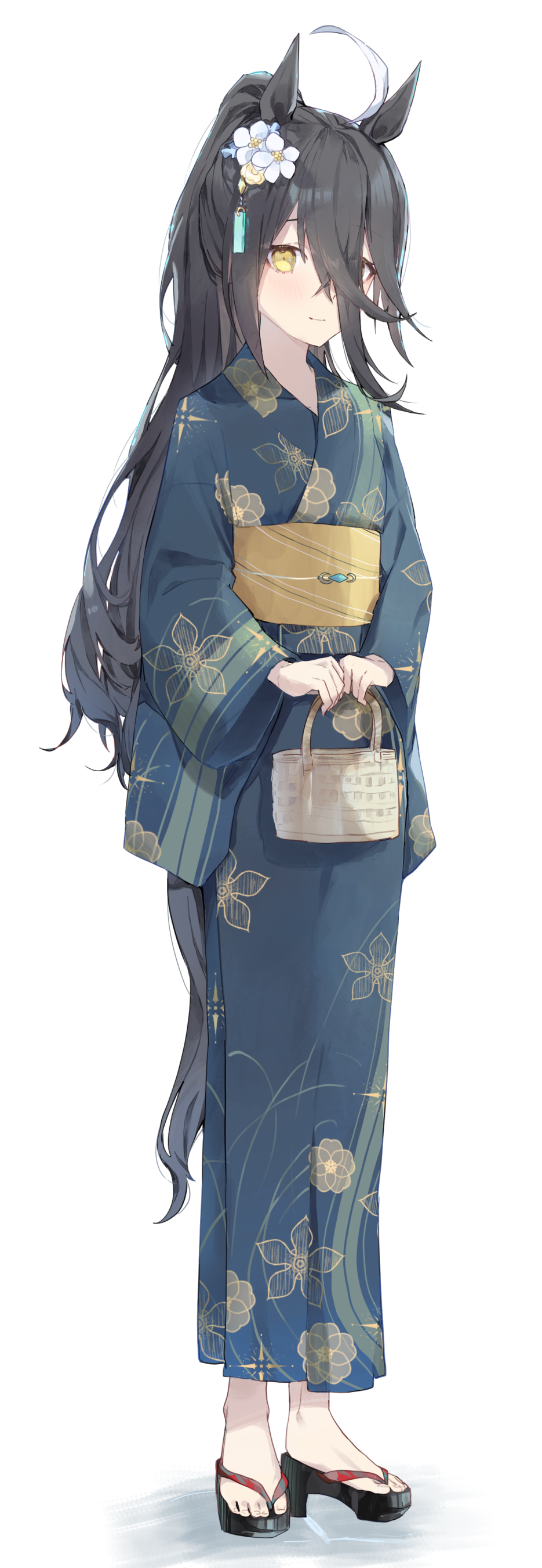 Safebooru - 1girl absurdres ahoge amano kokoko animal ears bag black hair flower full body hair ...