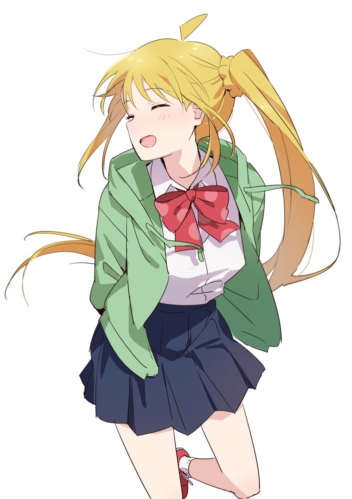 Safebooru - 1girl ahoge arms behind back blonde hair blue skirt bocchi the rock! bow bowtie ...