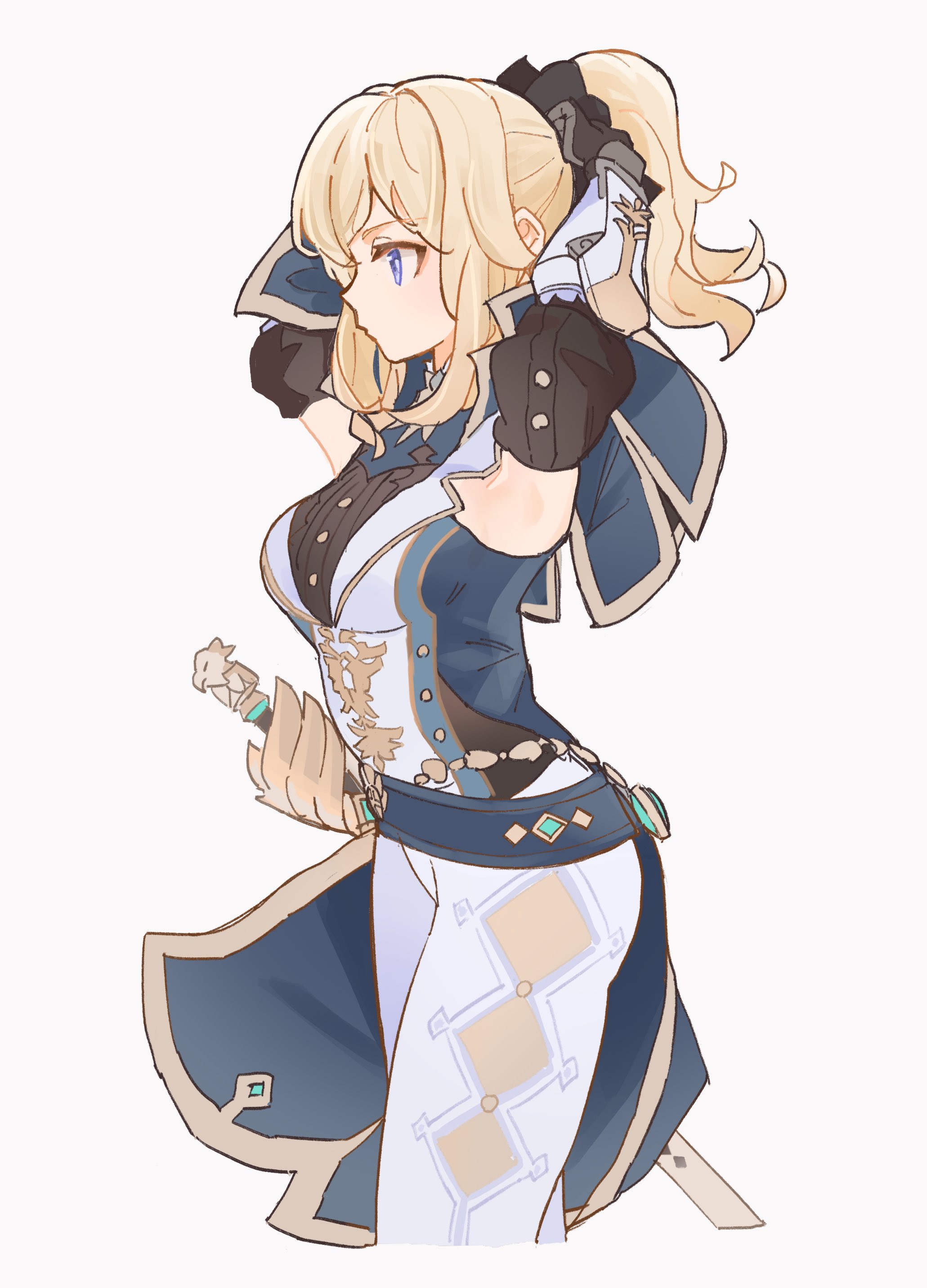Safebooru - 1girl absurdres blonde hair blue capelet blue eyes breasts capelet detached sleeves ...