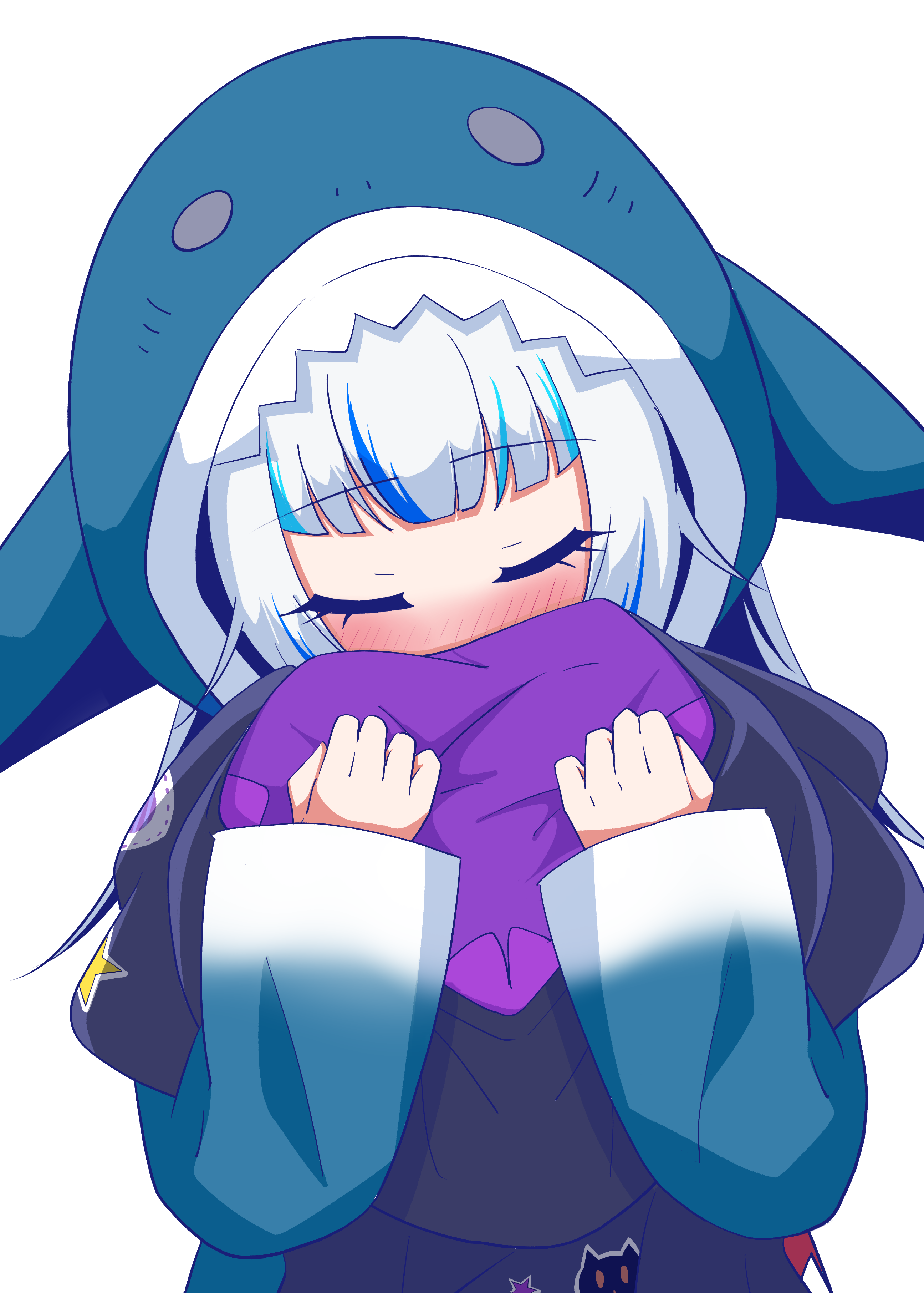 Safebooru - 1girl absurdres animal hood blue hair blue hoodie blunt bangs blush closed mouth ...