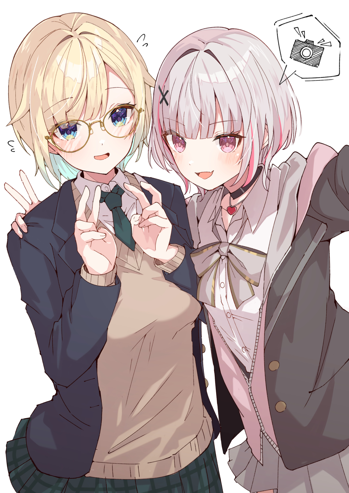 Safebooru - 2girls aizawa ema aqua hair asumi sena black jacket blazer blonde hair blue eyes ...