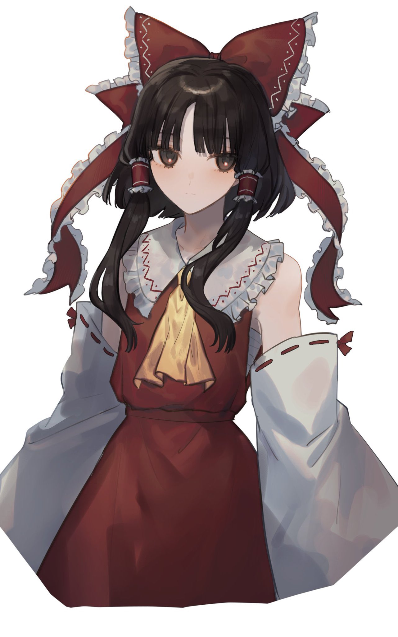 Safebooru 1girl Ascot Bare Shoulders Bow Brown Eyes Brown Hair Closed 3933