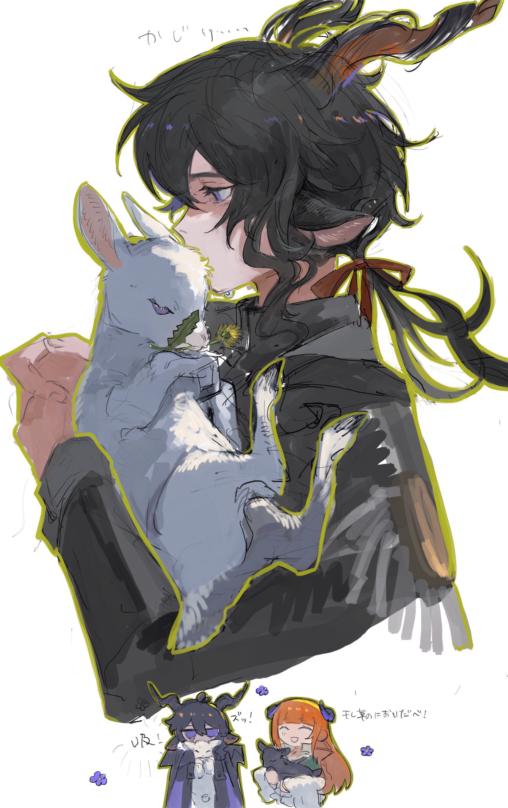 Safebooru - 1boy 1girl :d ^ ^ absurdres animal animal ears animalization arknights bagpipe ...