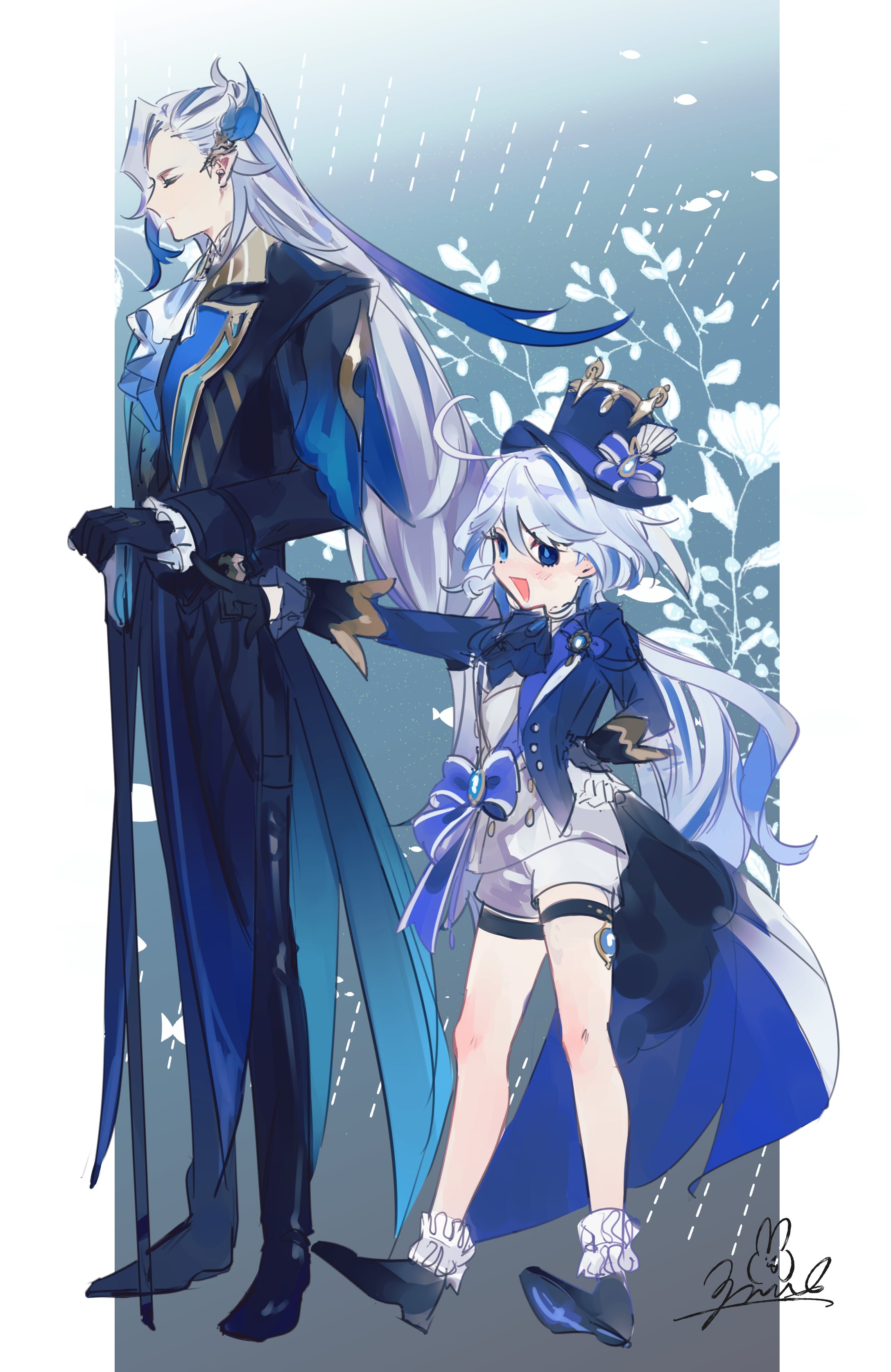 Safebooru - 1boy 1girl absurdres ahoge ascot asymmetrical gloves blue ascot blue coat blue ...