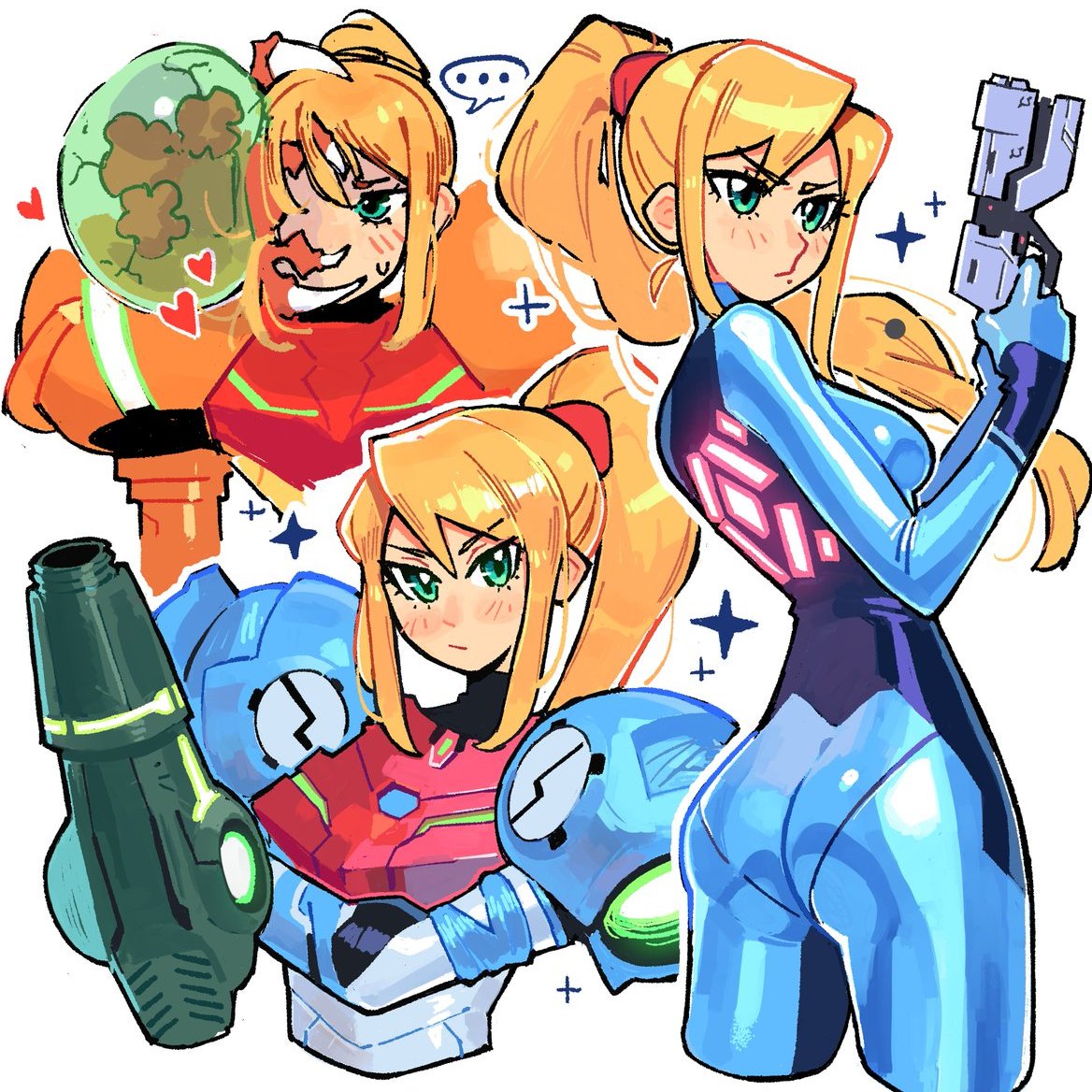 Safebooru - 1girl arm cannon armor ass blonde hair blue bodysuit blue eyes blush bodysuit ...