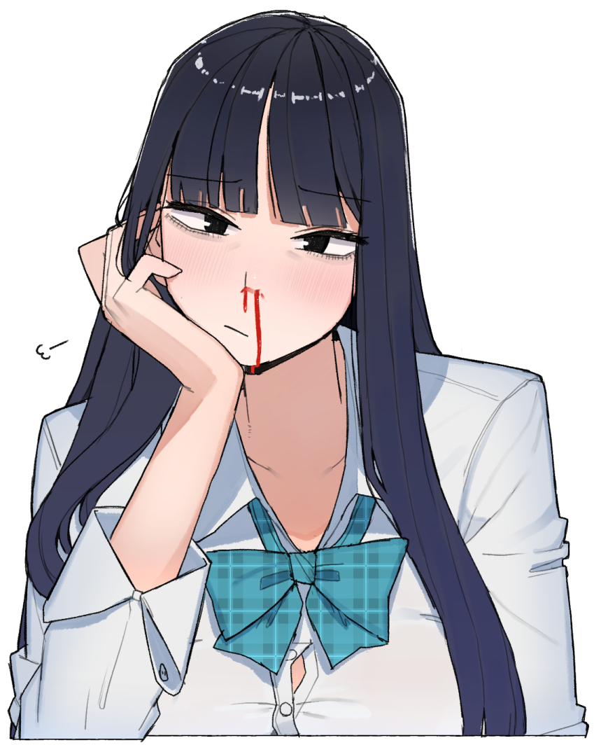 Safebooru - 1girl black hair blood blush bow collarbone collared shirt ...