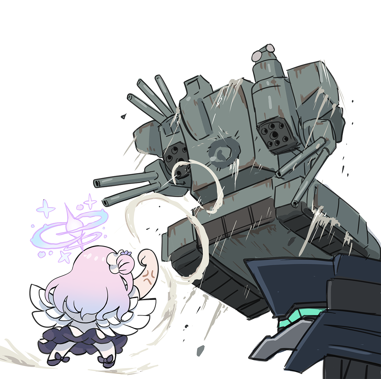 Safebooru - 1girl angel wings anger vein arm up armored core armored core 6 black dress blue ...