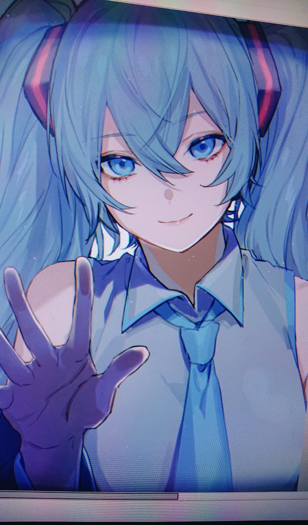 Safebooru - 1girl against fourth wall aqua eyes aqua hair aqua necktie bare shoulders collared ...