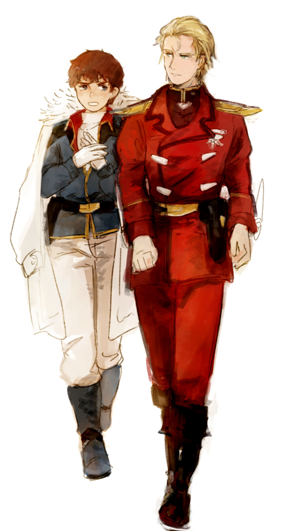 Safebooru - 2boys amuro ray belt belt pouch black belt black footwear blonde hair blue eyes blue ...