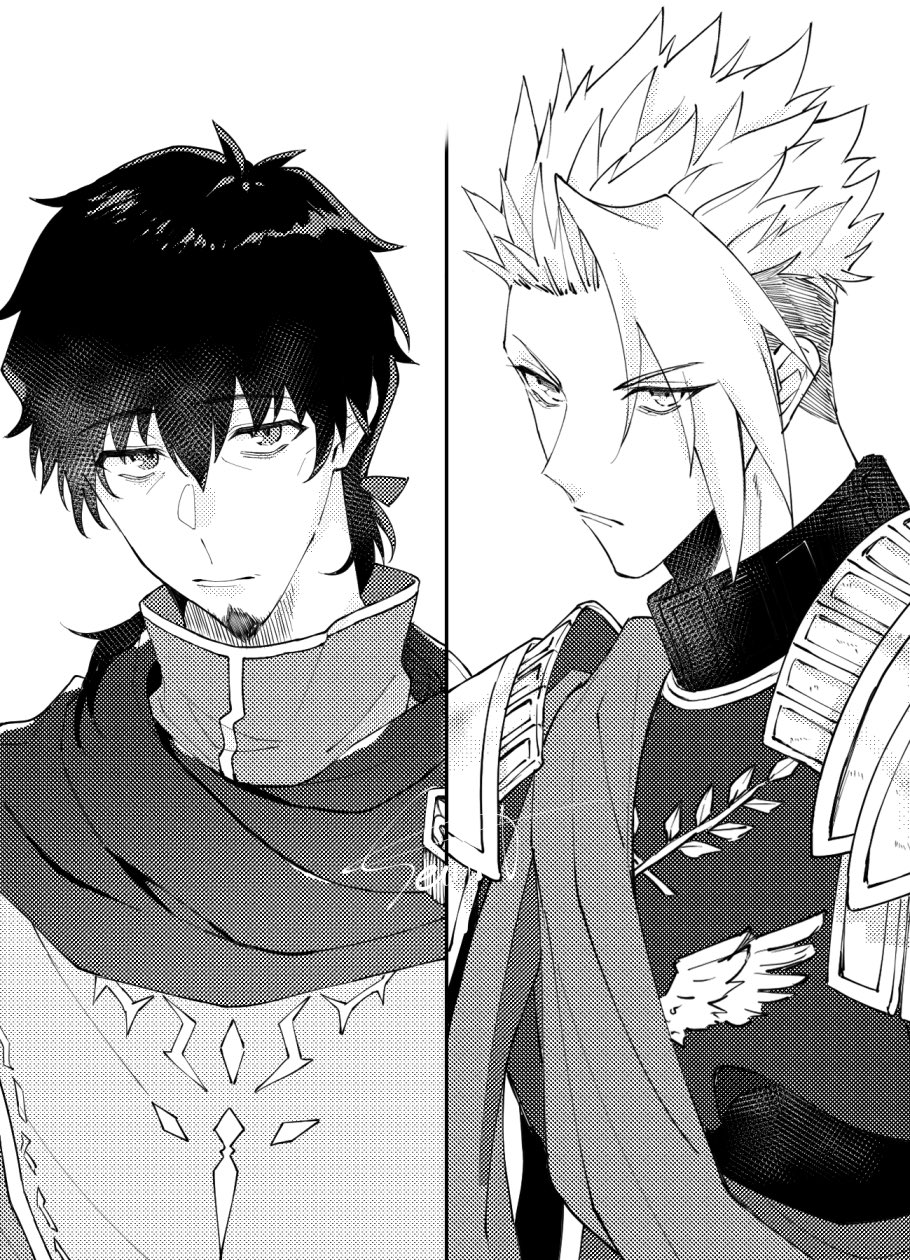 Safebooru - 2boys achilles (fate) bags under eyes cape closed mouth ...