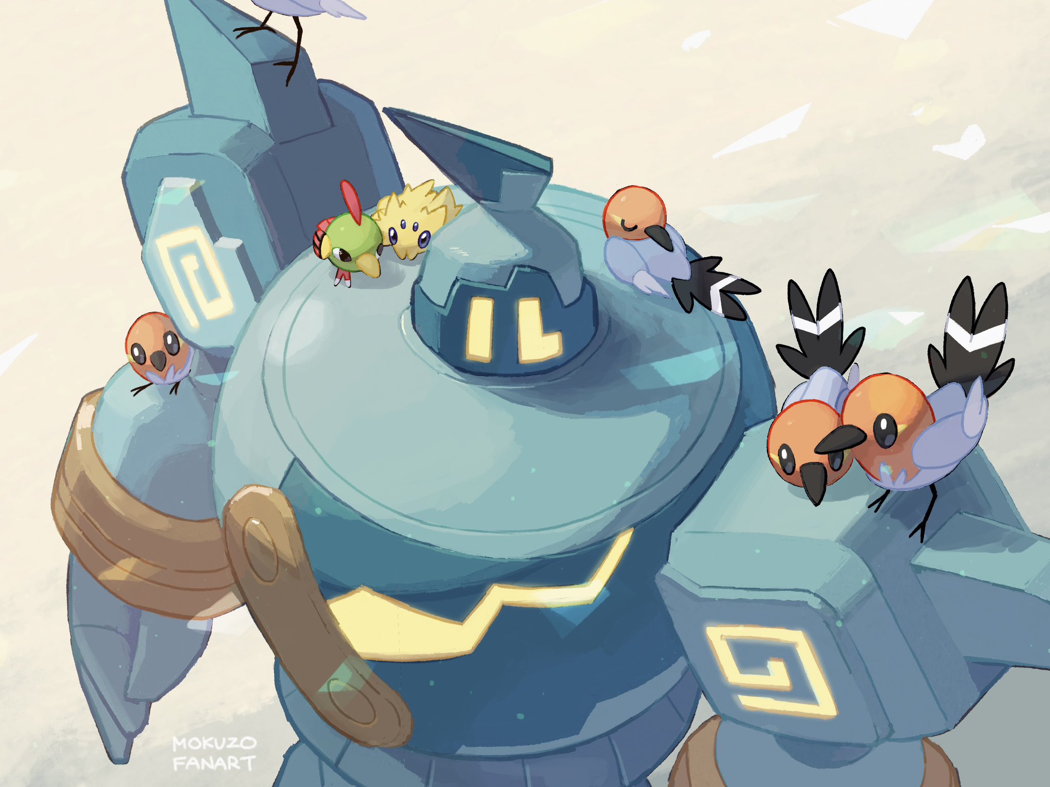 Safebooru - bird black eyes closed eyes fletchling golurk highres ...