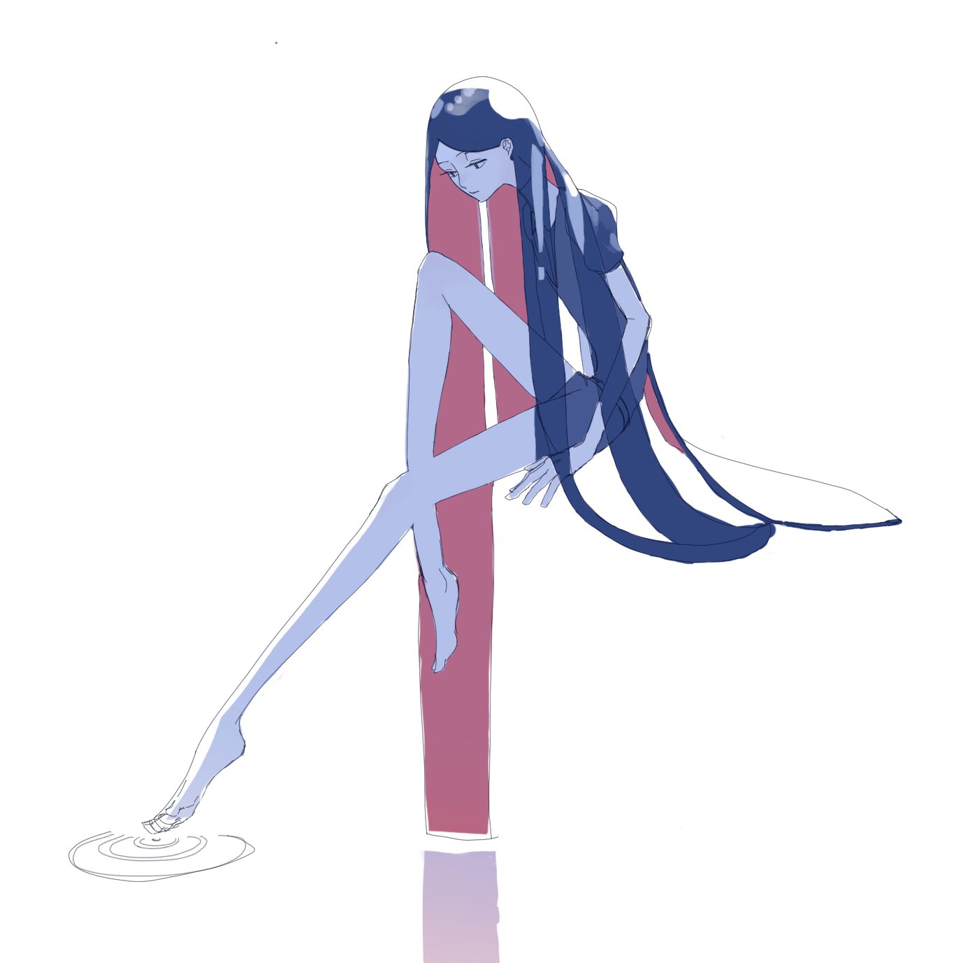 Safebooru - 1other androgynous bare legs barefoot belt black hair blue ...