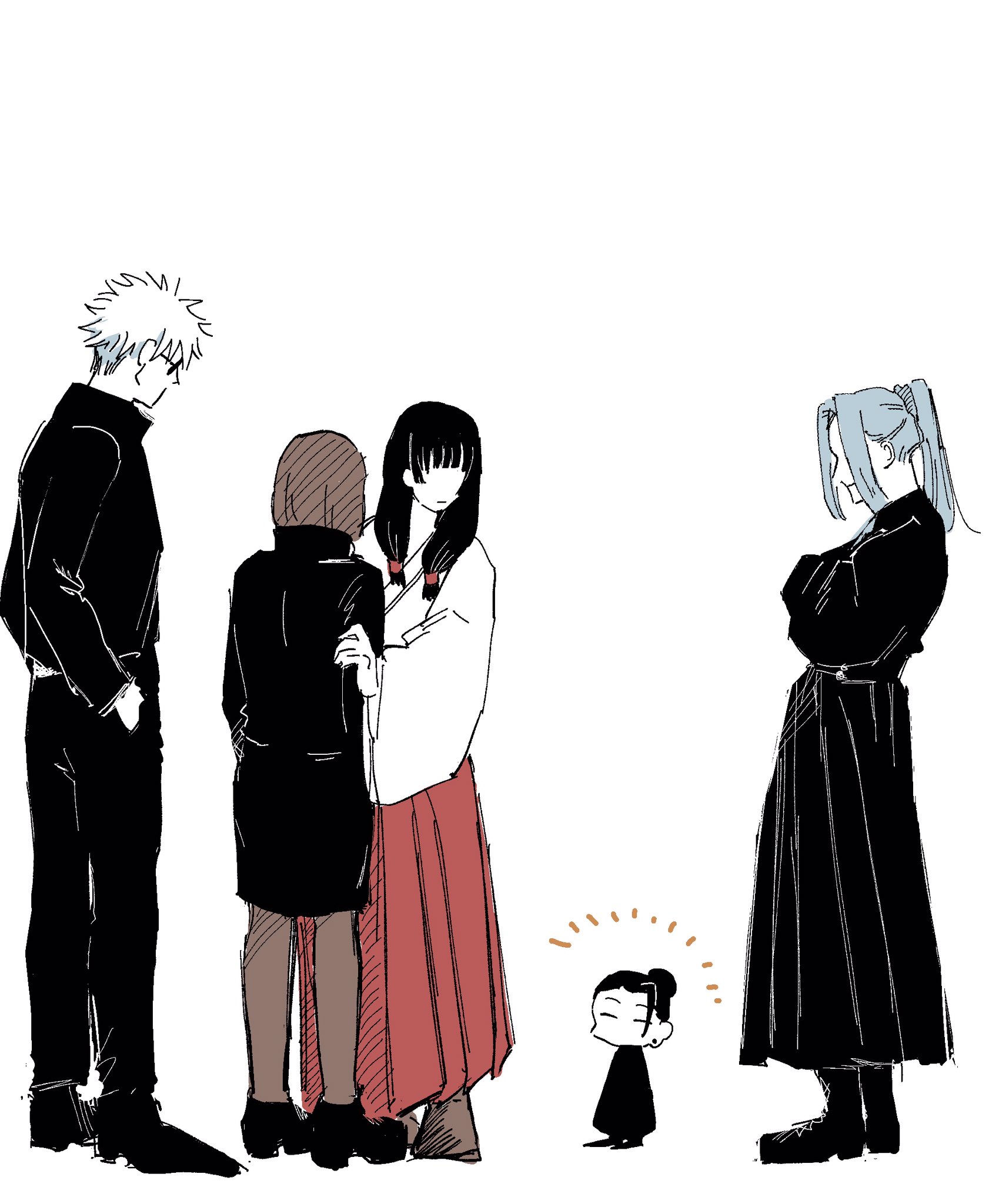 Safebooru - 2boys 3girls black hair blue hair brown hair chibi crossed ...