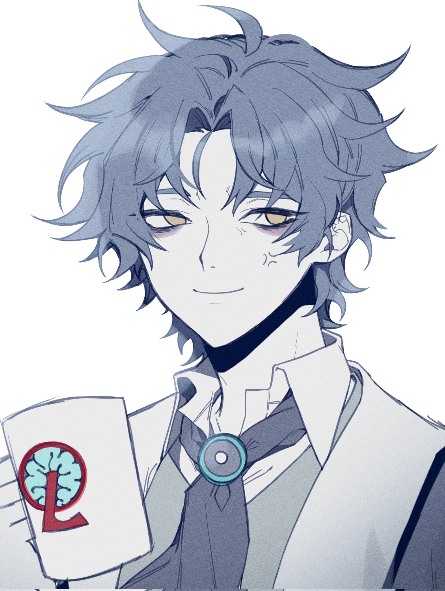 Safebooru - 1boy 3cnfw anger vein ascot blue ascot blue coat chesed (project moon) closed mouth ...