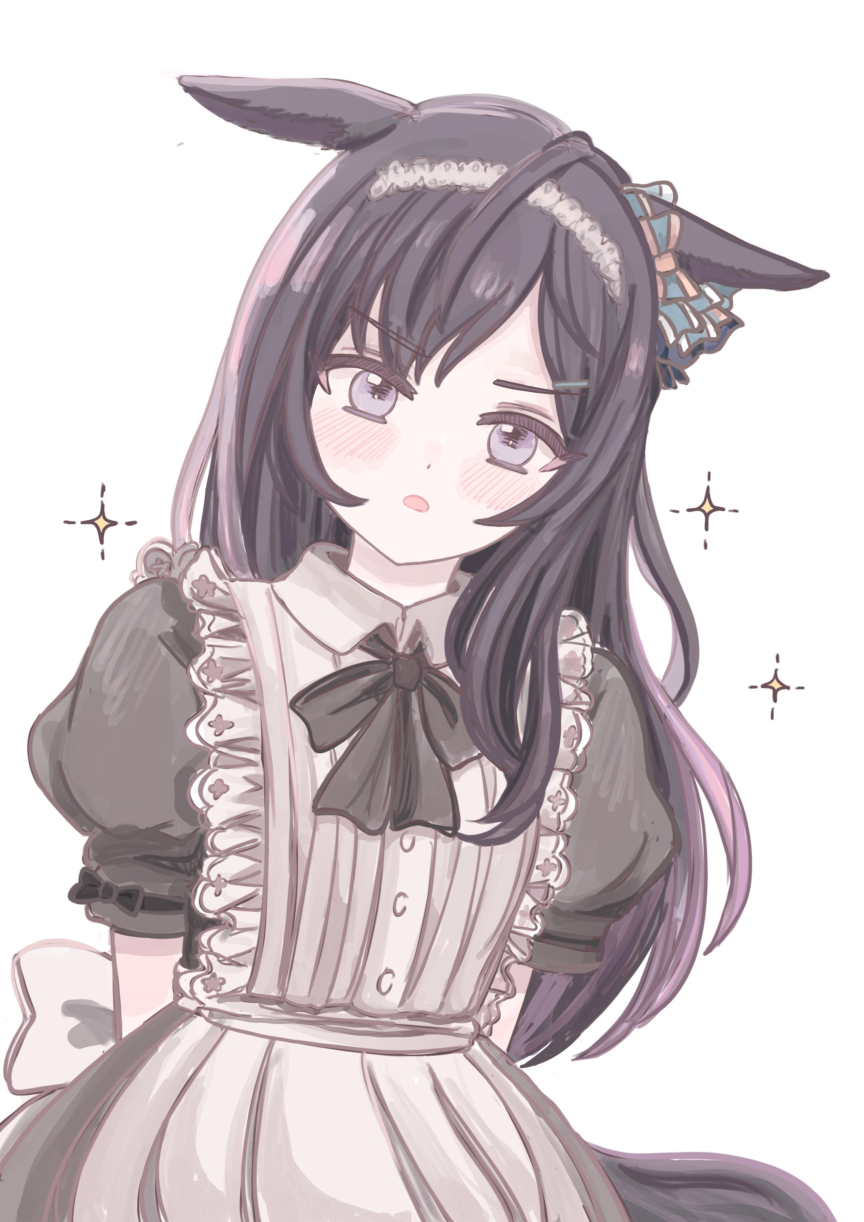 Safebooru - 1girl absurdres alternate costume animal ears apron black hair blush commentary ...