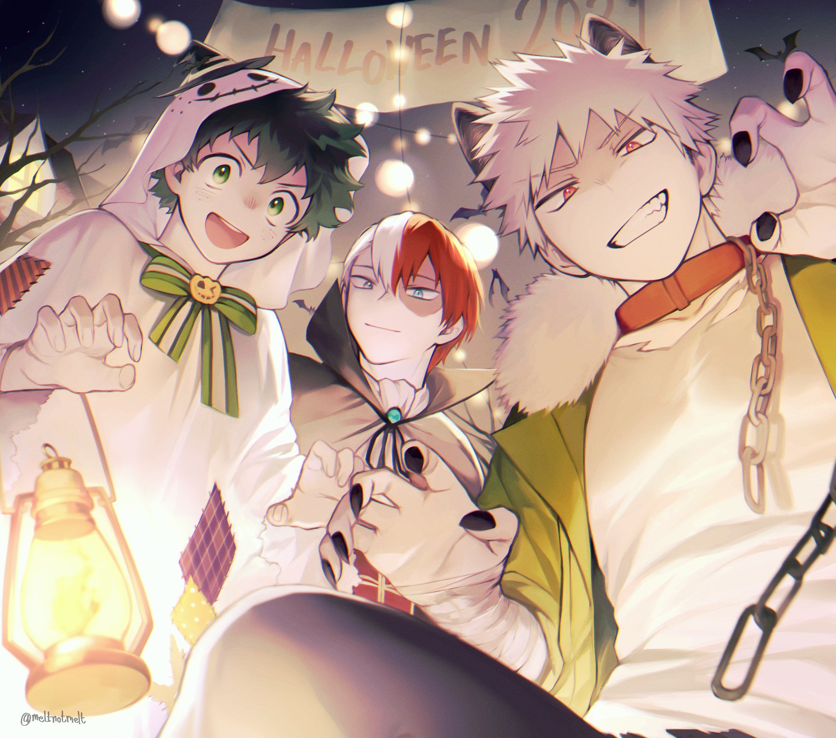 Safebooru - 2021 3boys animal ears ascot bakugou katsuki bandaged arm ...