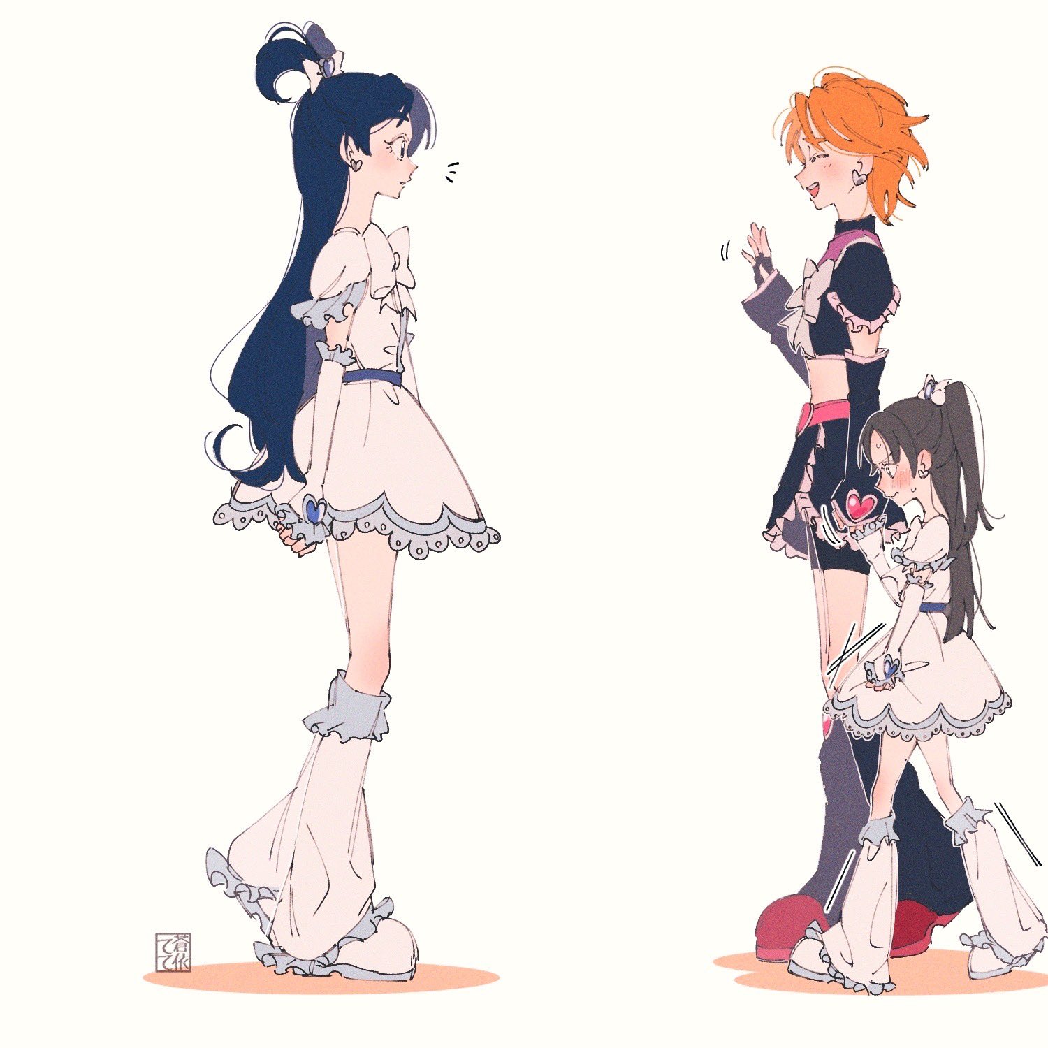 Safebooru - 3girls :d arm warmers artist logo bike shorts bike shorts under skirt black eyes ...