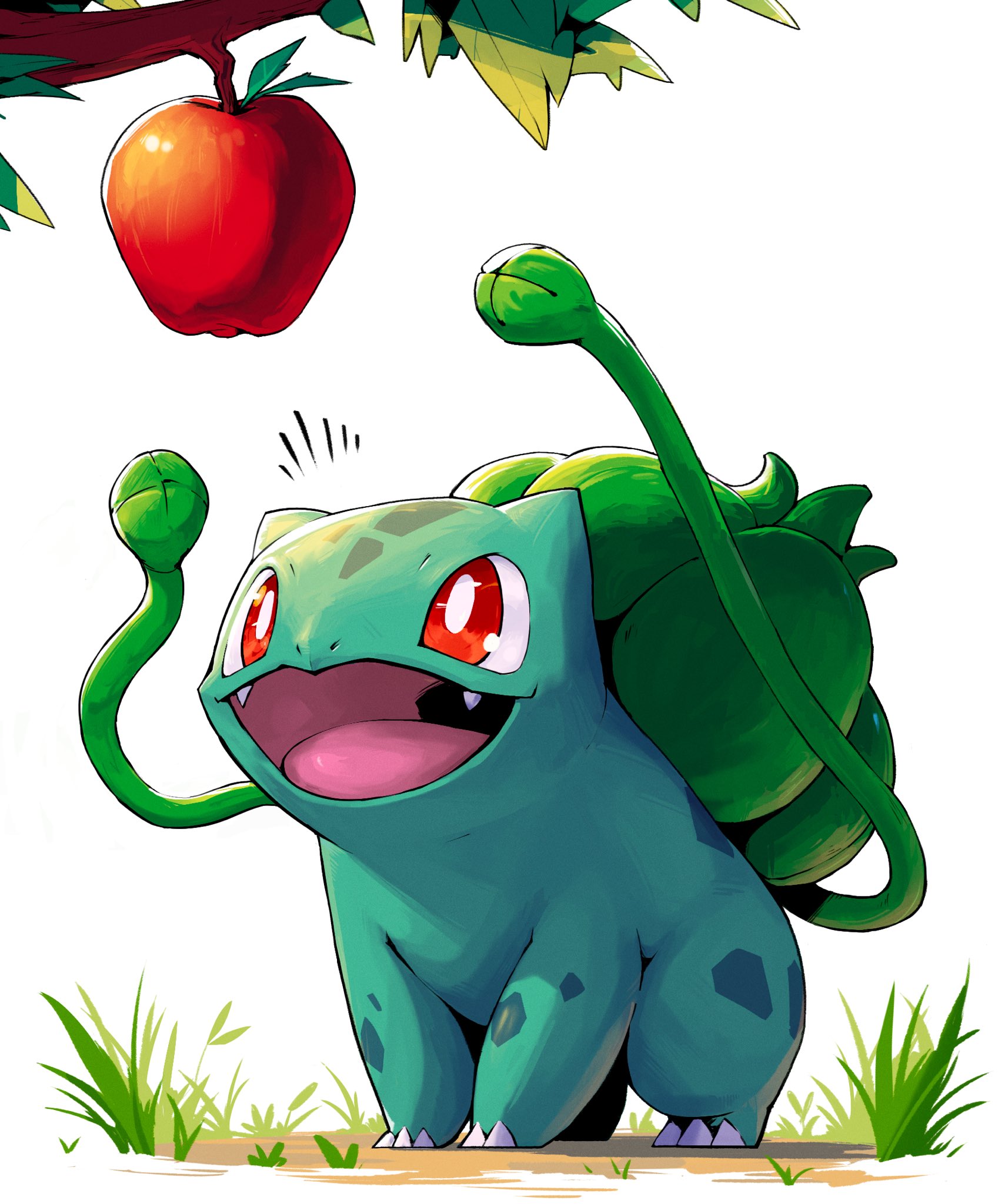 Safebooru - apple bulbasaur bush fang food fruit grass highres jak ...