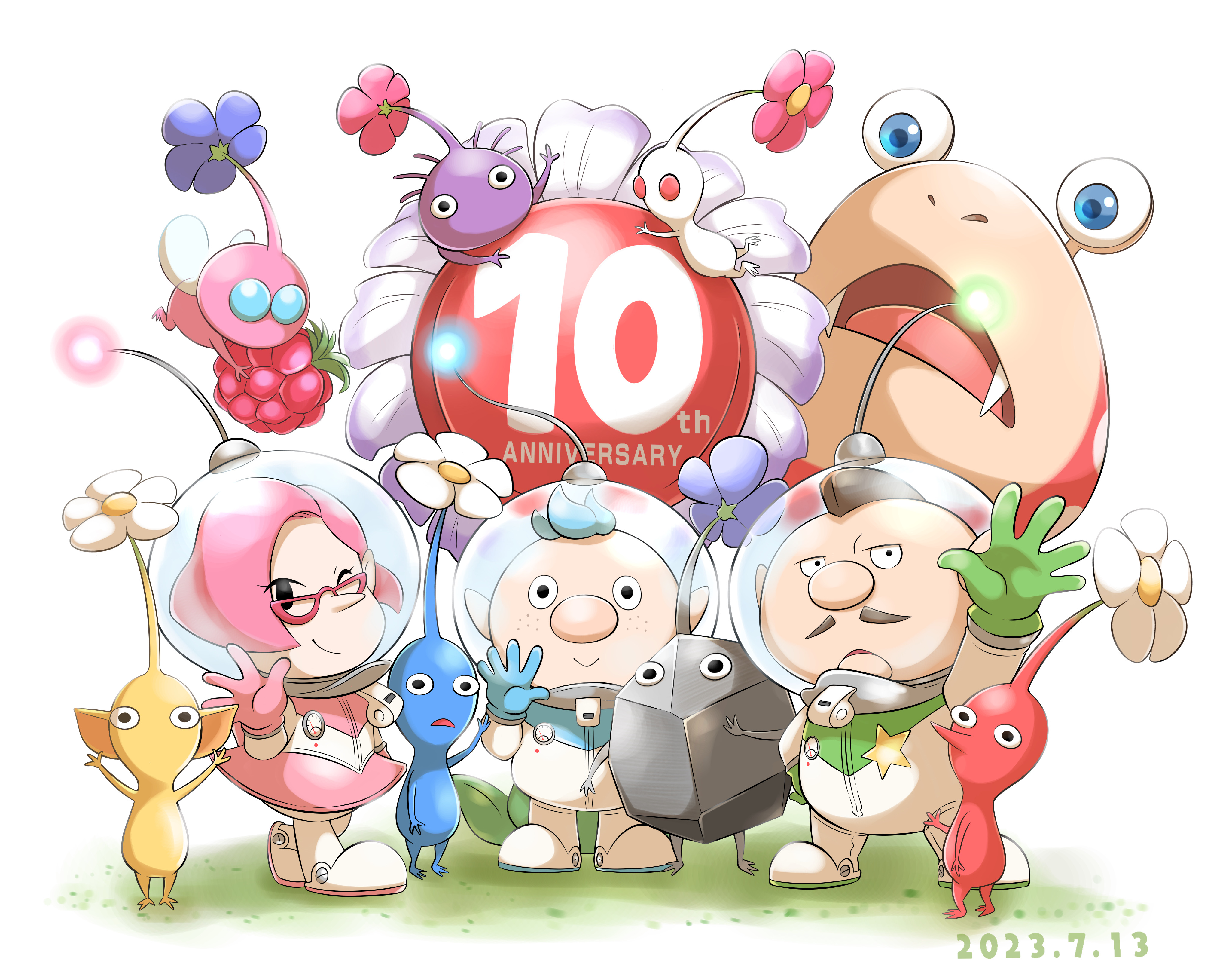 Safebooru - 1girl 2boys absurdres alph (pikmin) anniversary aogaeru ...