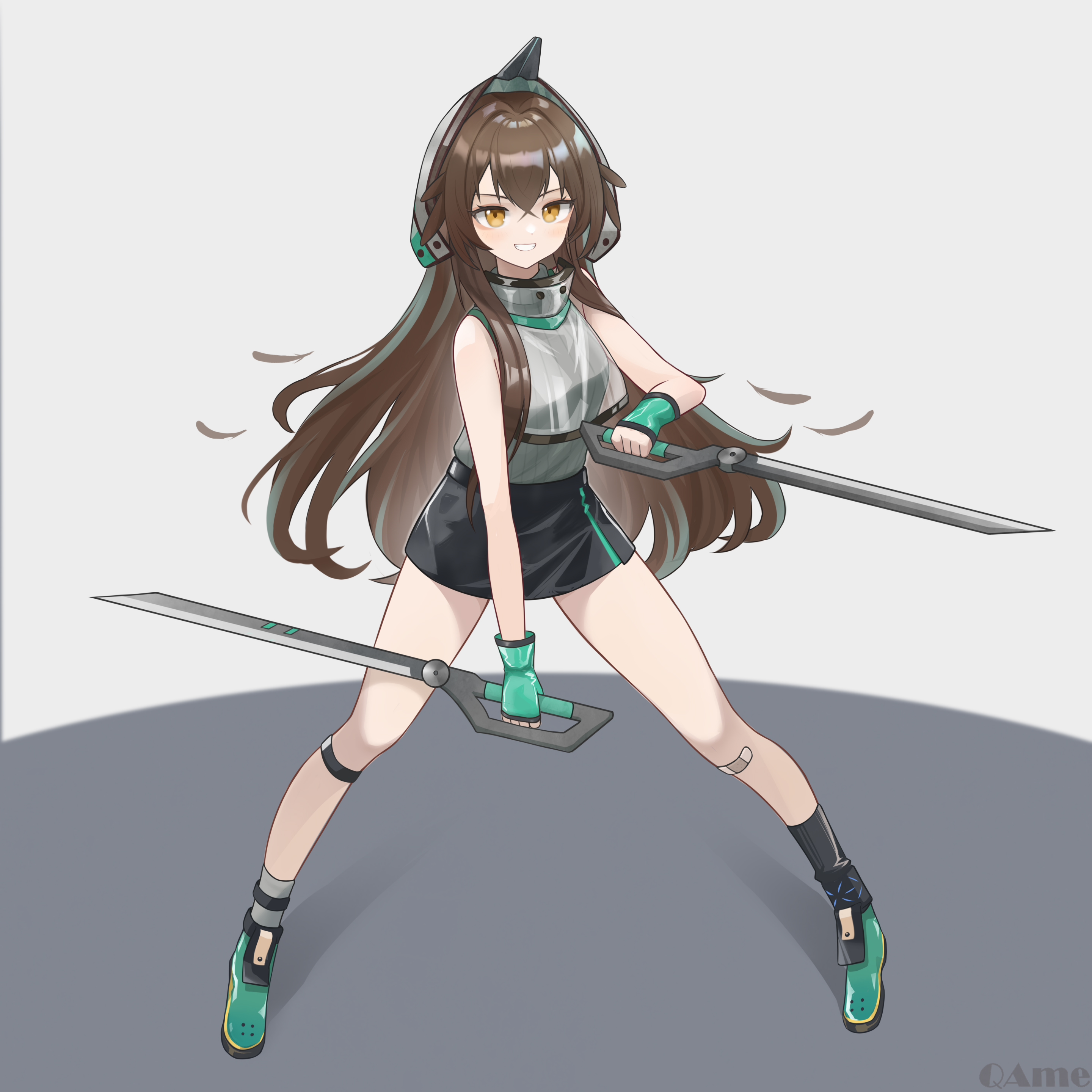 Safebooru - 1girl absurdres arknights artist name bandaid bandaid on knee bandaid on leg black ...