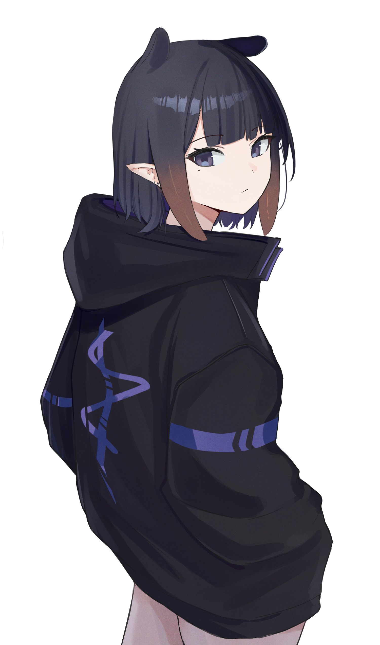 Safebooru - 1girl absurdres black hair black hood black hoodie blunt ...