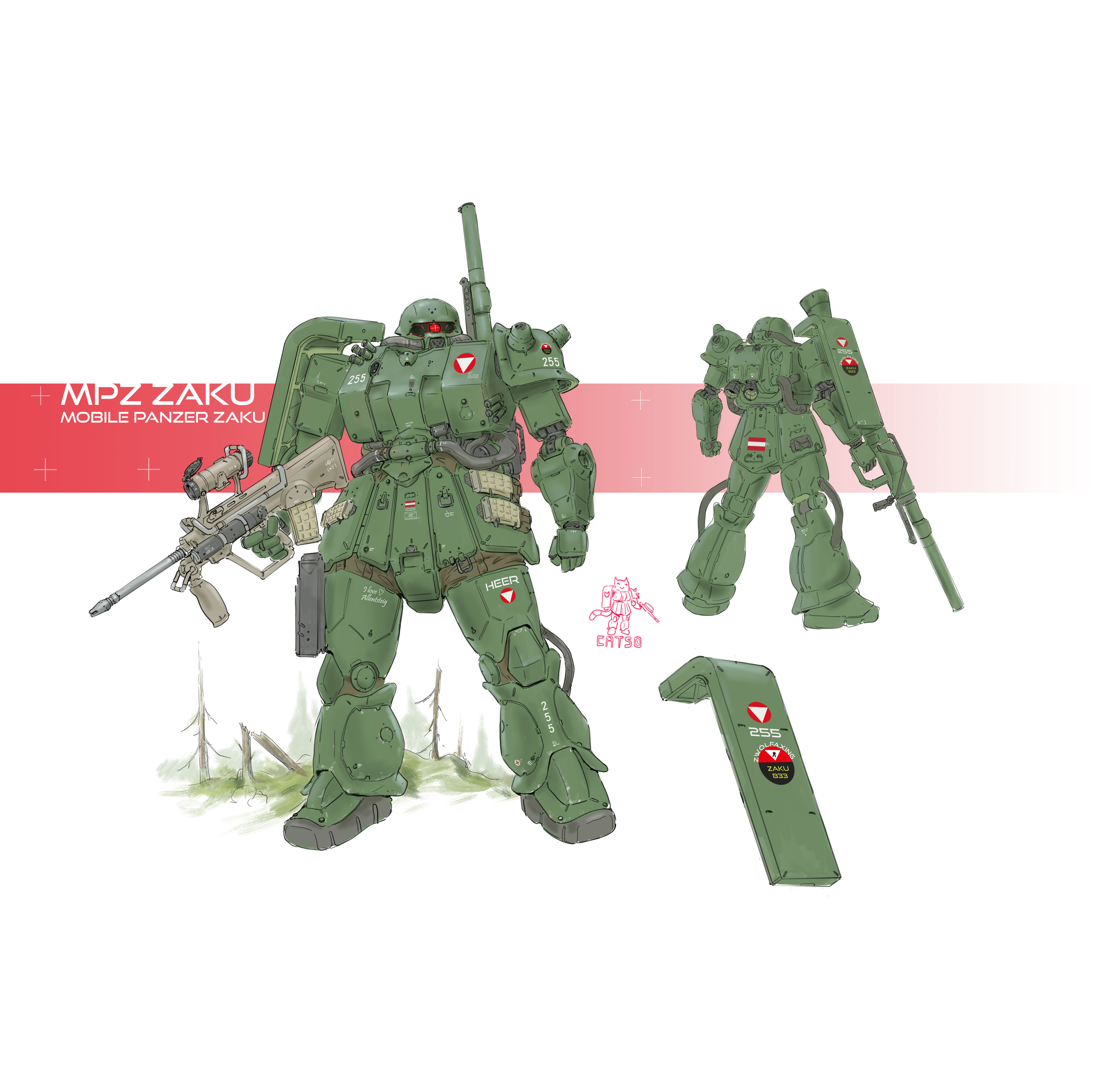 Safebooru - absurdres artist name assault rifle bare tree bullpup cat ...