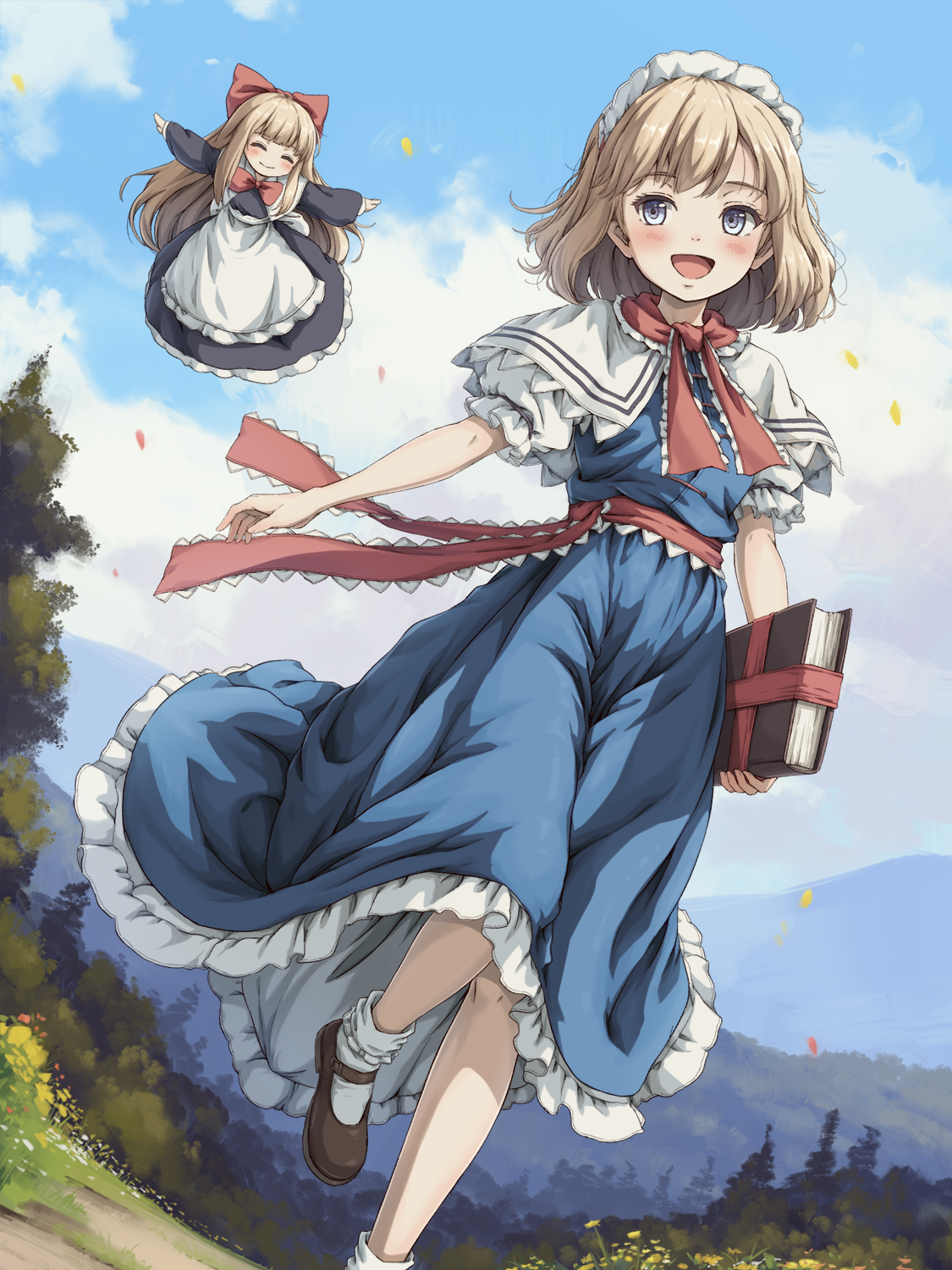 Safebooru - 1girl alice margatroid blonde hair blue dress blue eyes blush book brown footwear ...