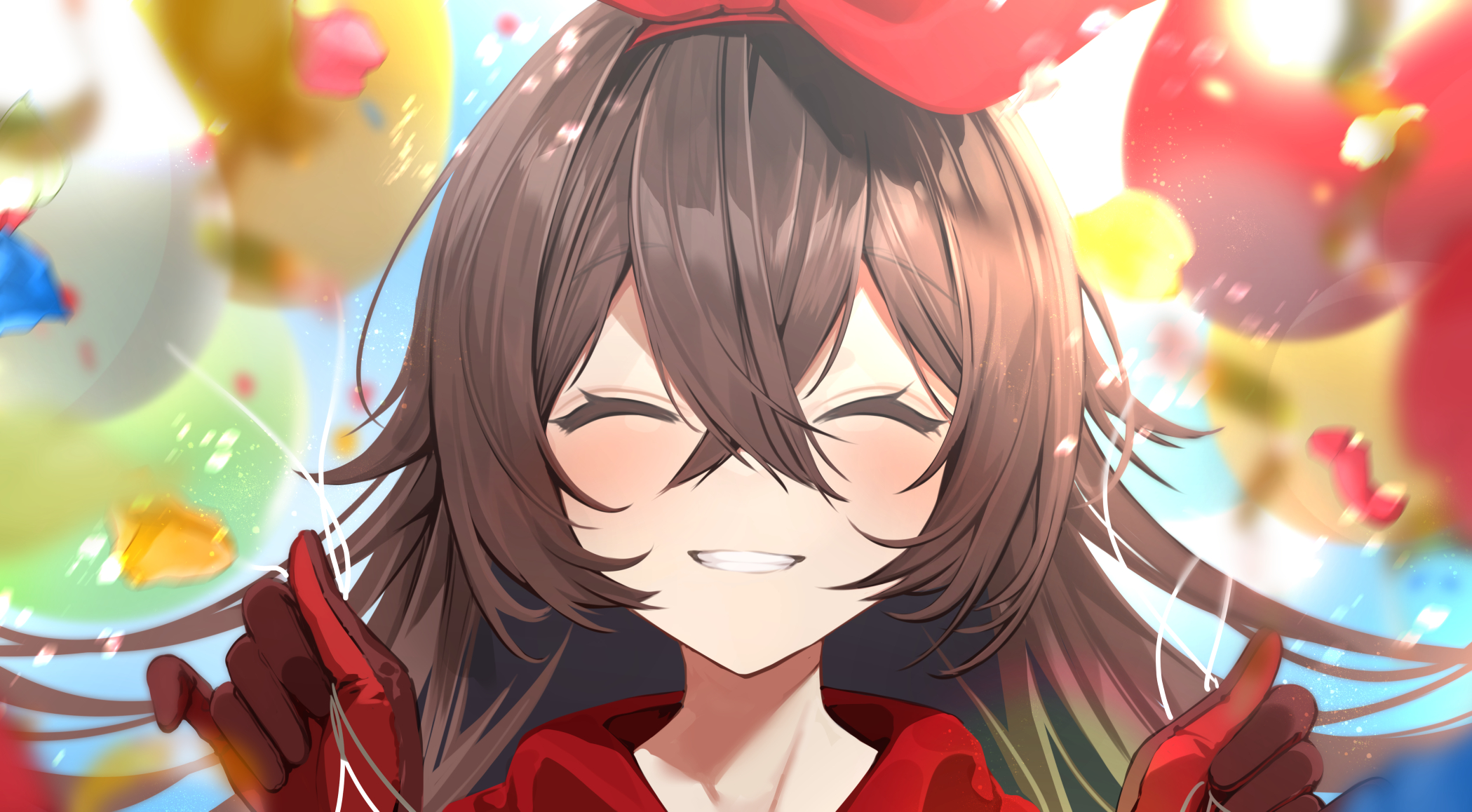 Safebooru - 1girl amber (genshin impact) balloon birthday blurry blurry background bow bow ...