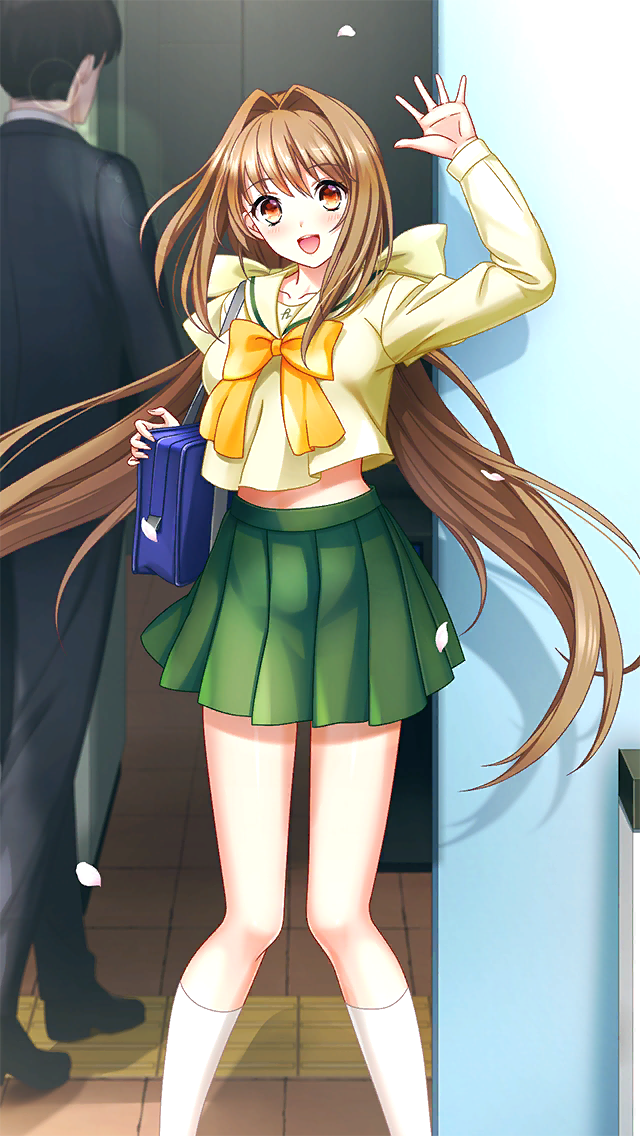 Safebooru - 1boy 1girl :d bag blush bow bowtie brown eyes brown hair ...