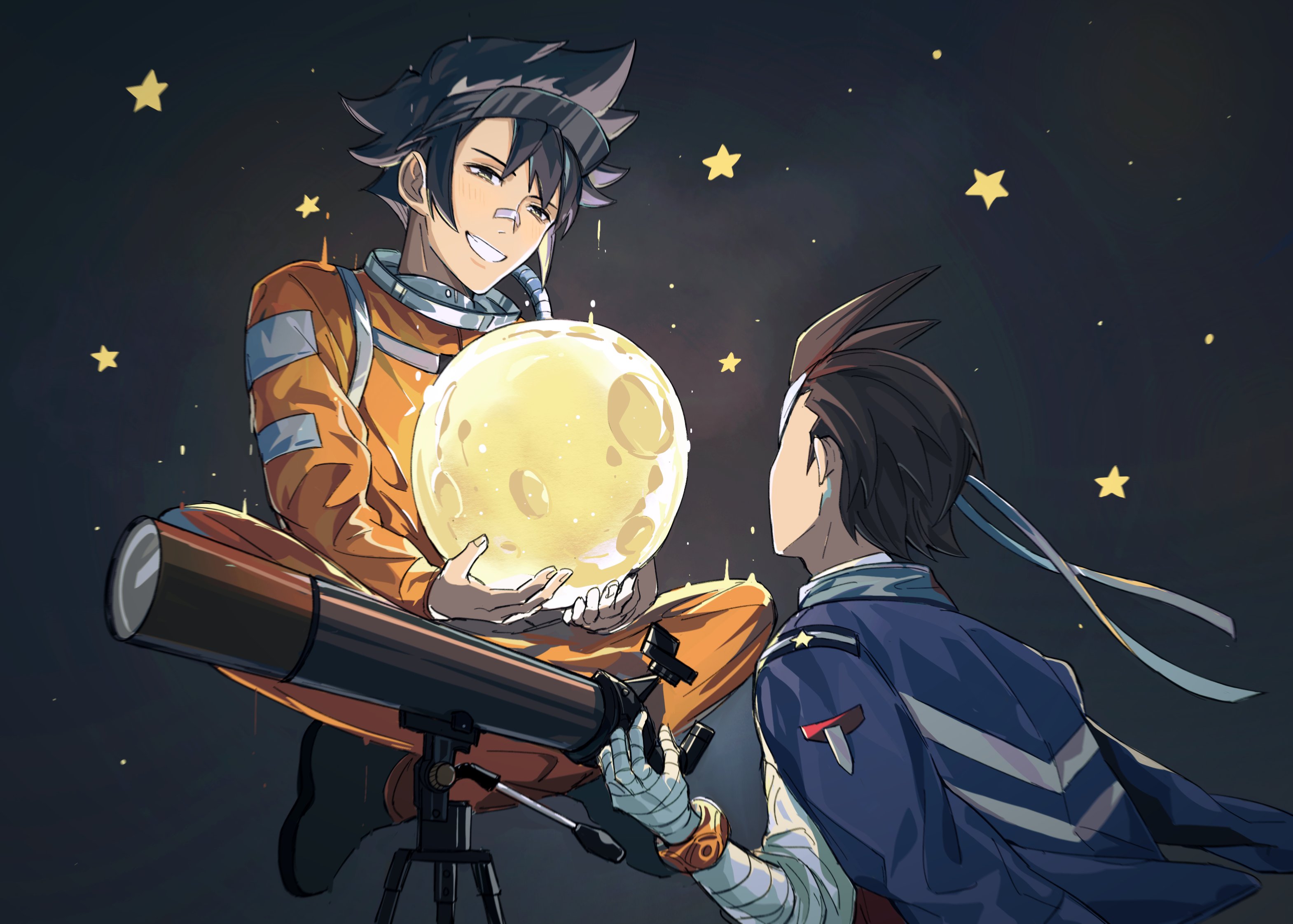 Safebooru - 2boys ace attorney antenna hair apollo justice bandaged arm bandaged fingers ...