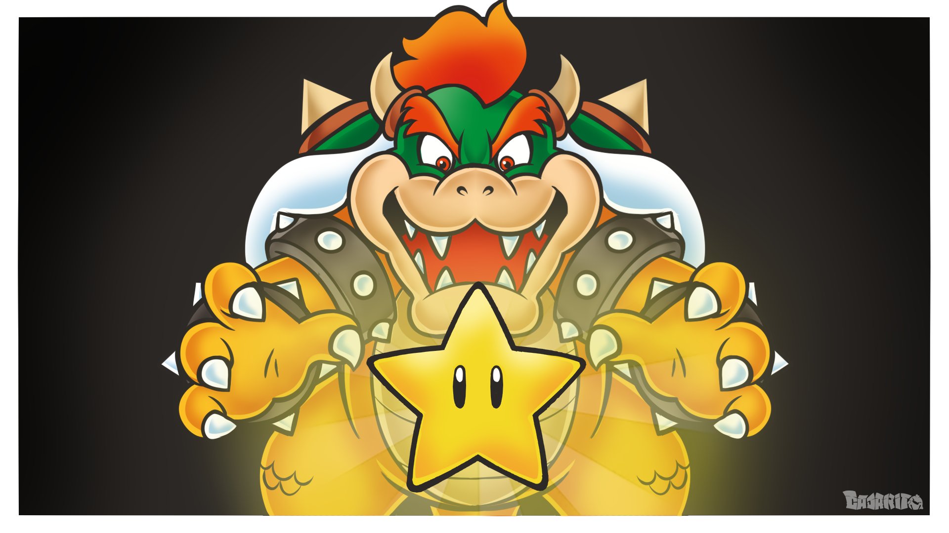 Safebooru - 1boy armlet artist name black background border bowser ...