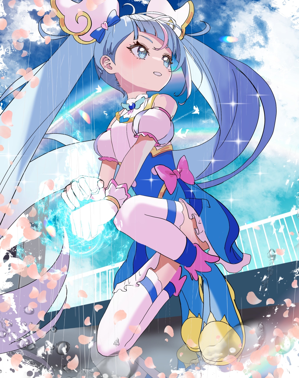 Safebooru - 1girl blue dress blue eyes blue footwear blue hair boots ...