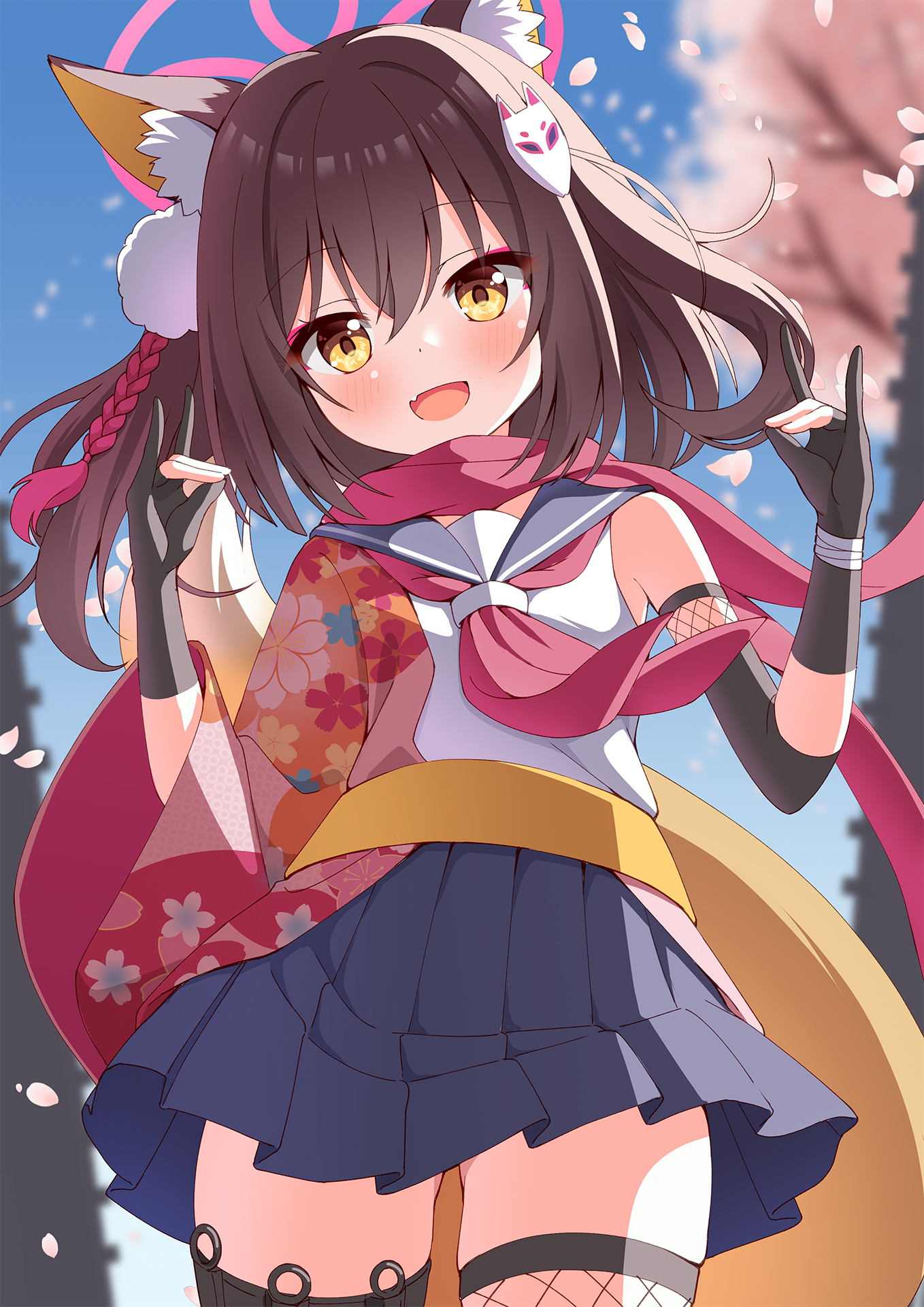 Safebooru - 1girl :d animal ear fluff animal ears azel (laevateinn495) black gloves black skirt ...