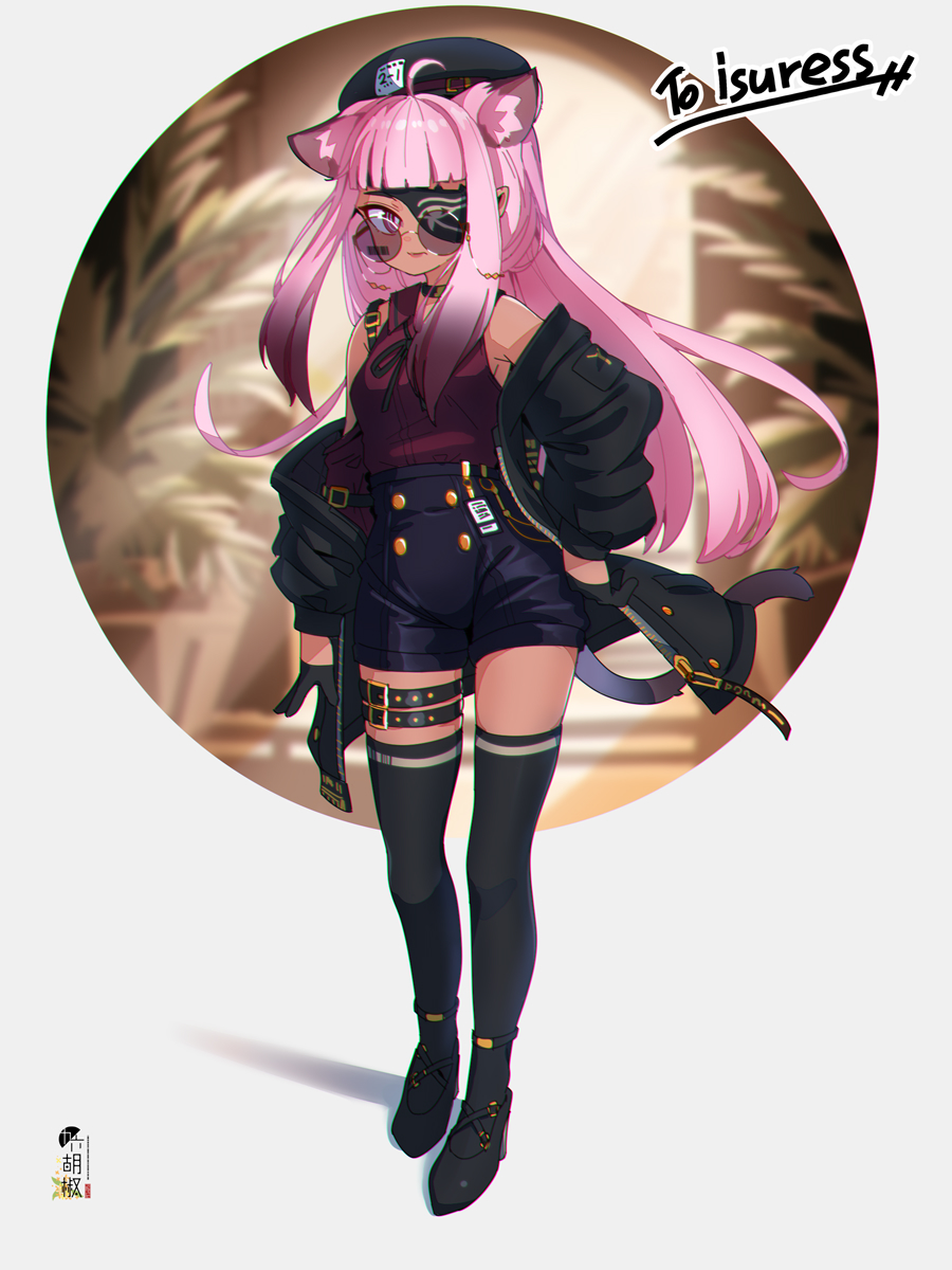 Safebooru - 1girl ahoge animal ear fluff animal ears barcode bare shoulders beret black footwear ...