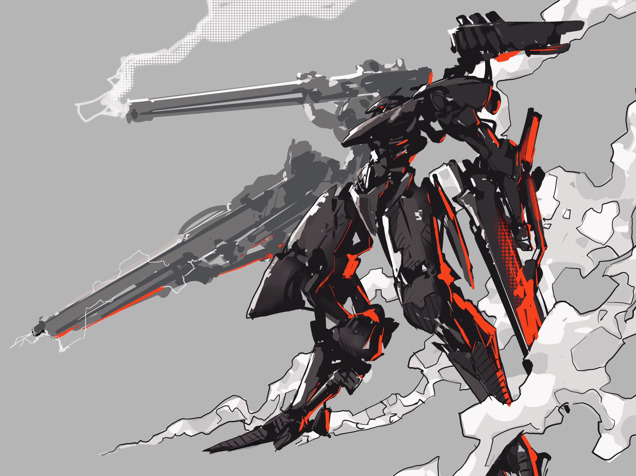 Safebooru - armored core dual wielding grey background gun highres ...